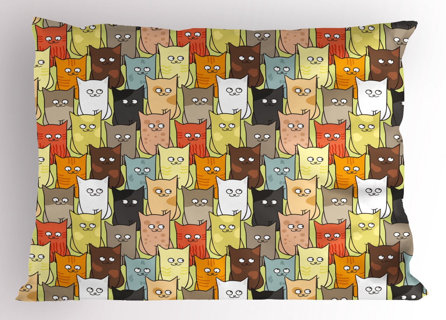 Ambesonne Cats Pillow Sham, Funny Colored Cartoon, 26" X 20 ...