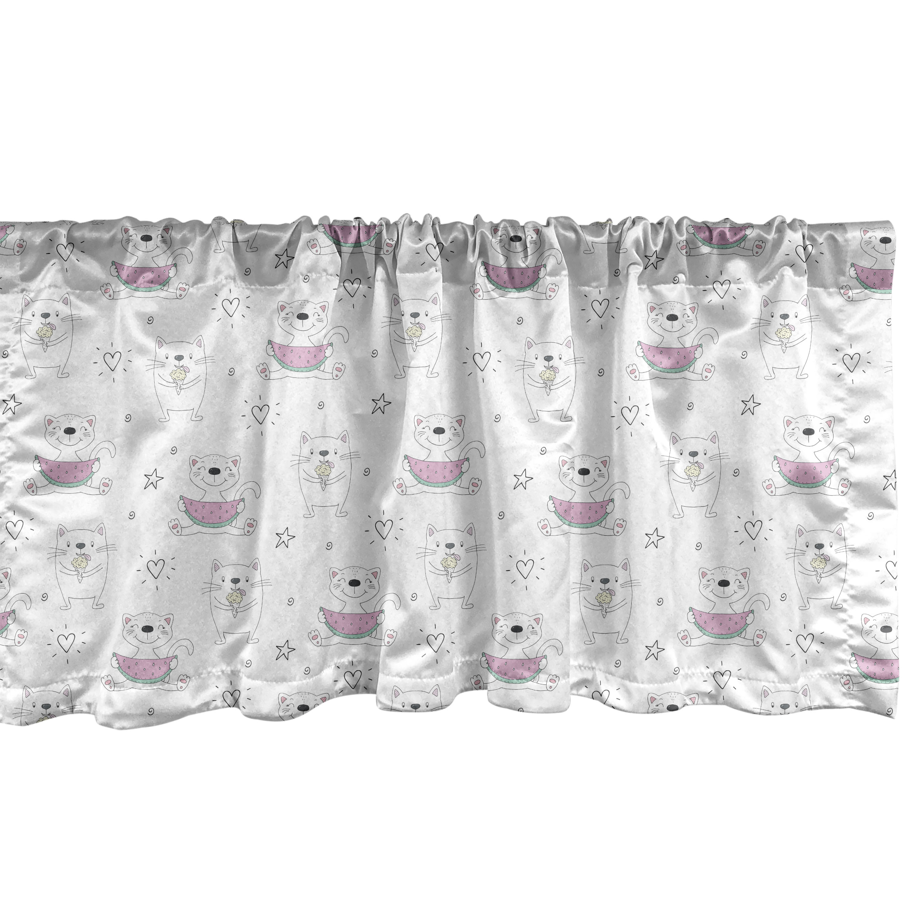 Ambesonne Cats Window Valance, Doodle Hand-drawn Kittens Eating Ice ...