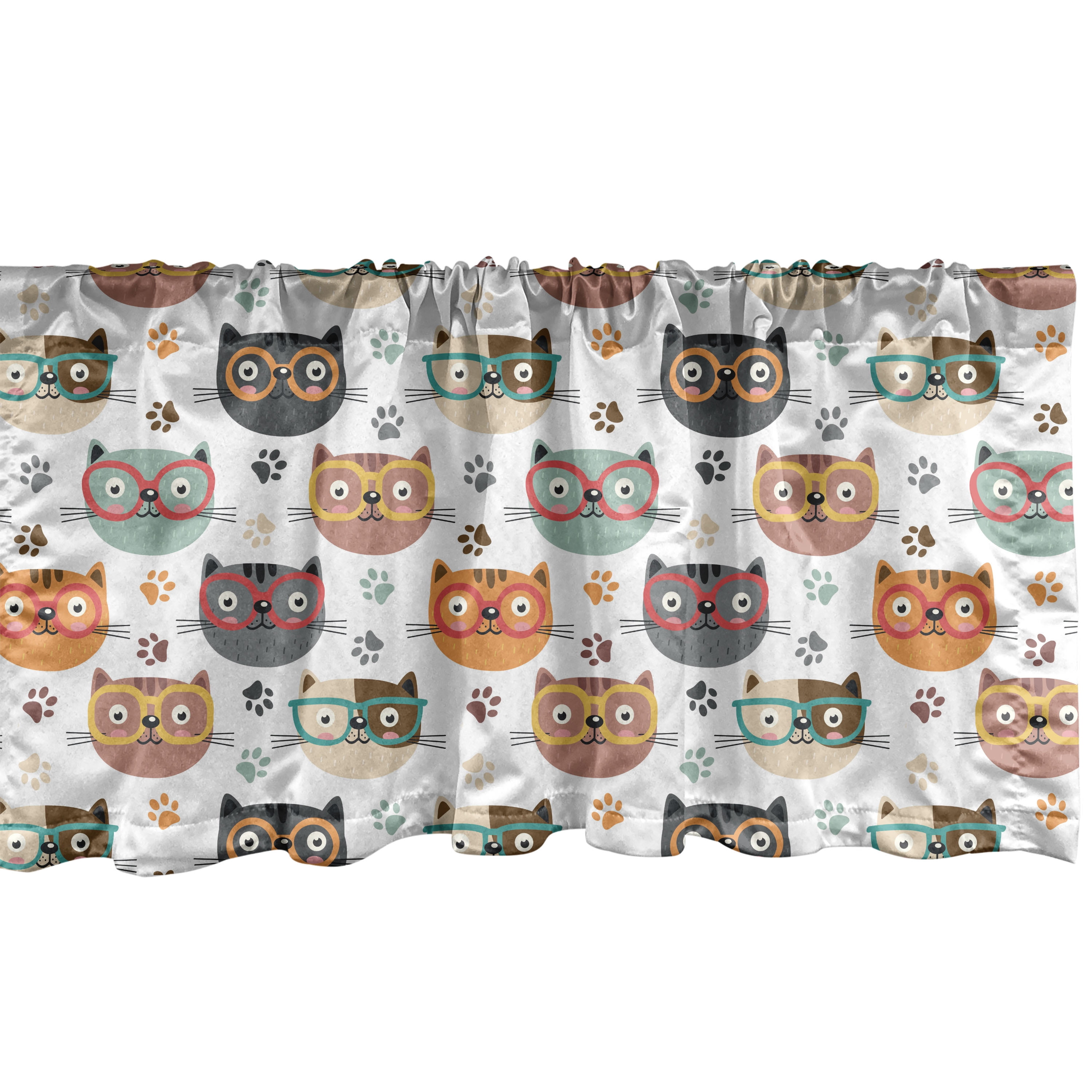 Ambesonne Cats Window Valance, Kitties with Eyeglasses, 54" X 18 ...