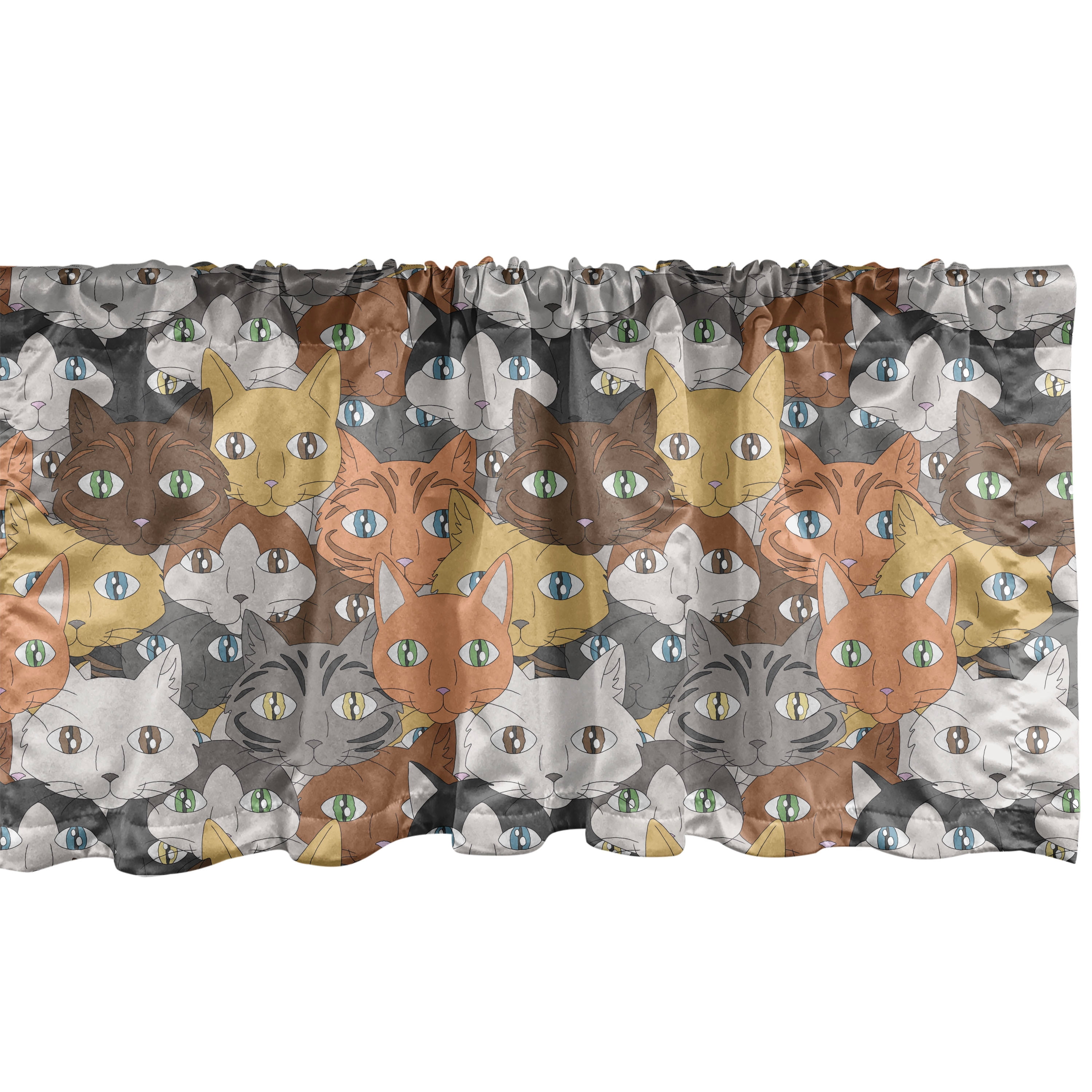 Ambesonne Cats Window Valance, Variety of Happy Kitten Faces, 54" X 18 ...