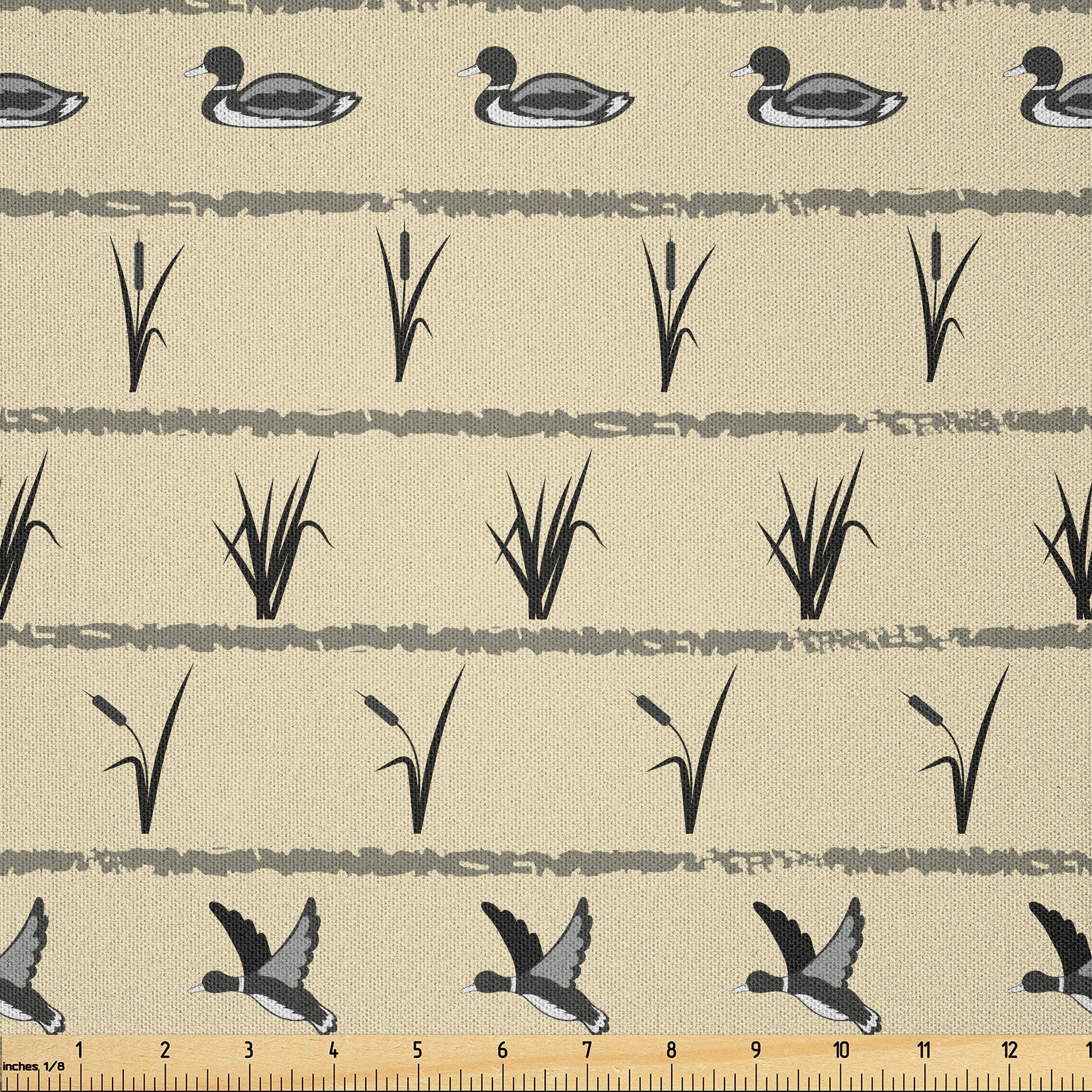 Ambesonne Cattail Fabric by the Yard Microfiber, Ducks Bulrush Reeds ...
