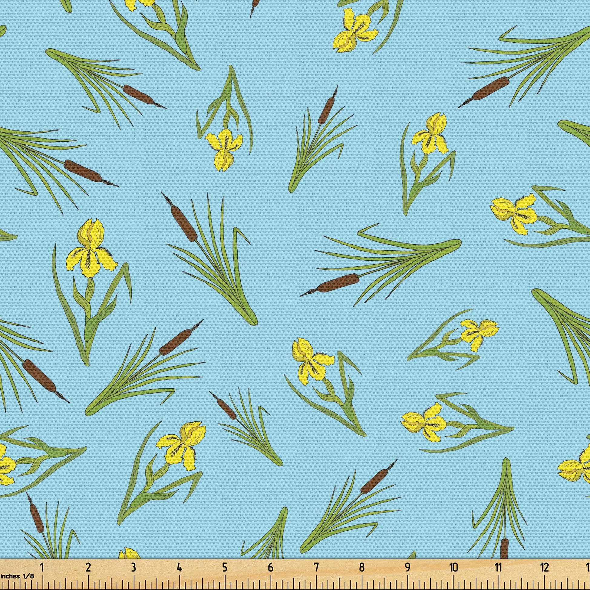 Ambesonne Cattail Fabric by the Yard Upholstery, Iris Flowers and ...
