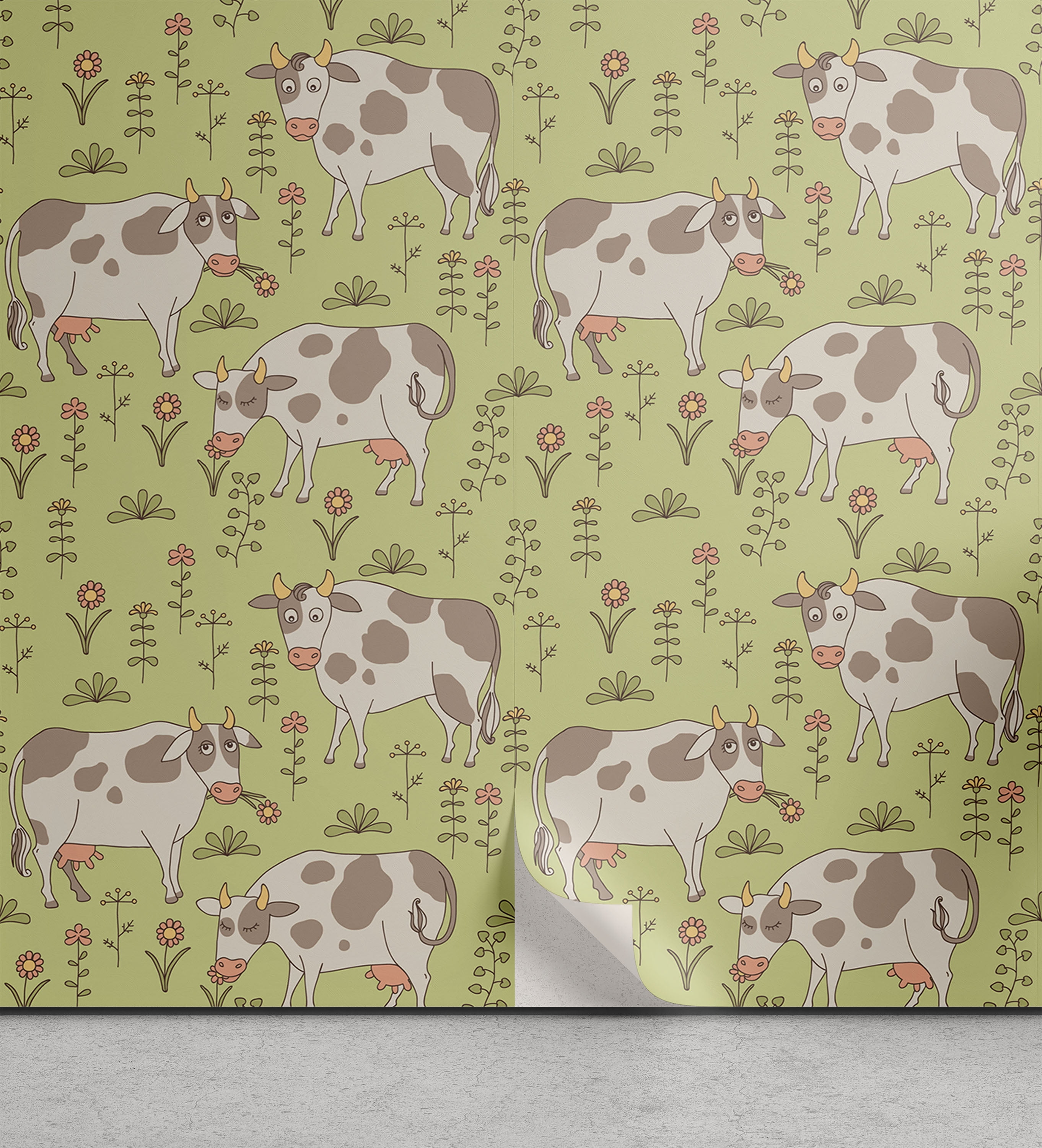 Ambesonne Cattle Peel & Stick Wallpaper for Home, Cheerful Livestock ...