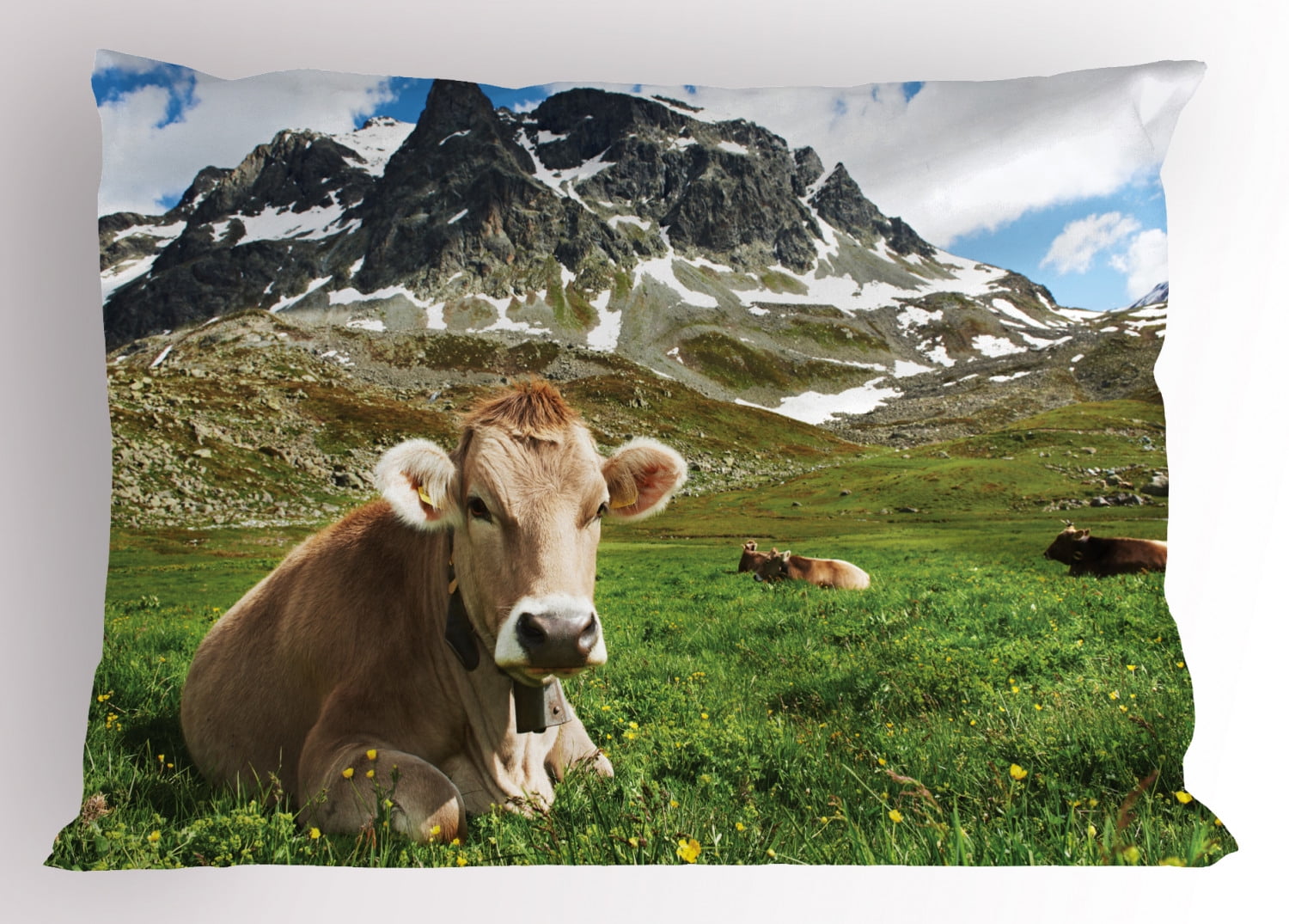 Ambesonne Cattle Pillow Sham, Alpine Mountain Milk Cow, 36" X 20 ...