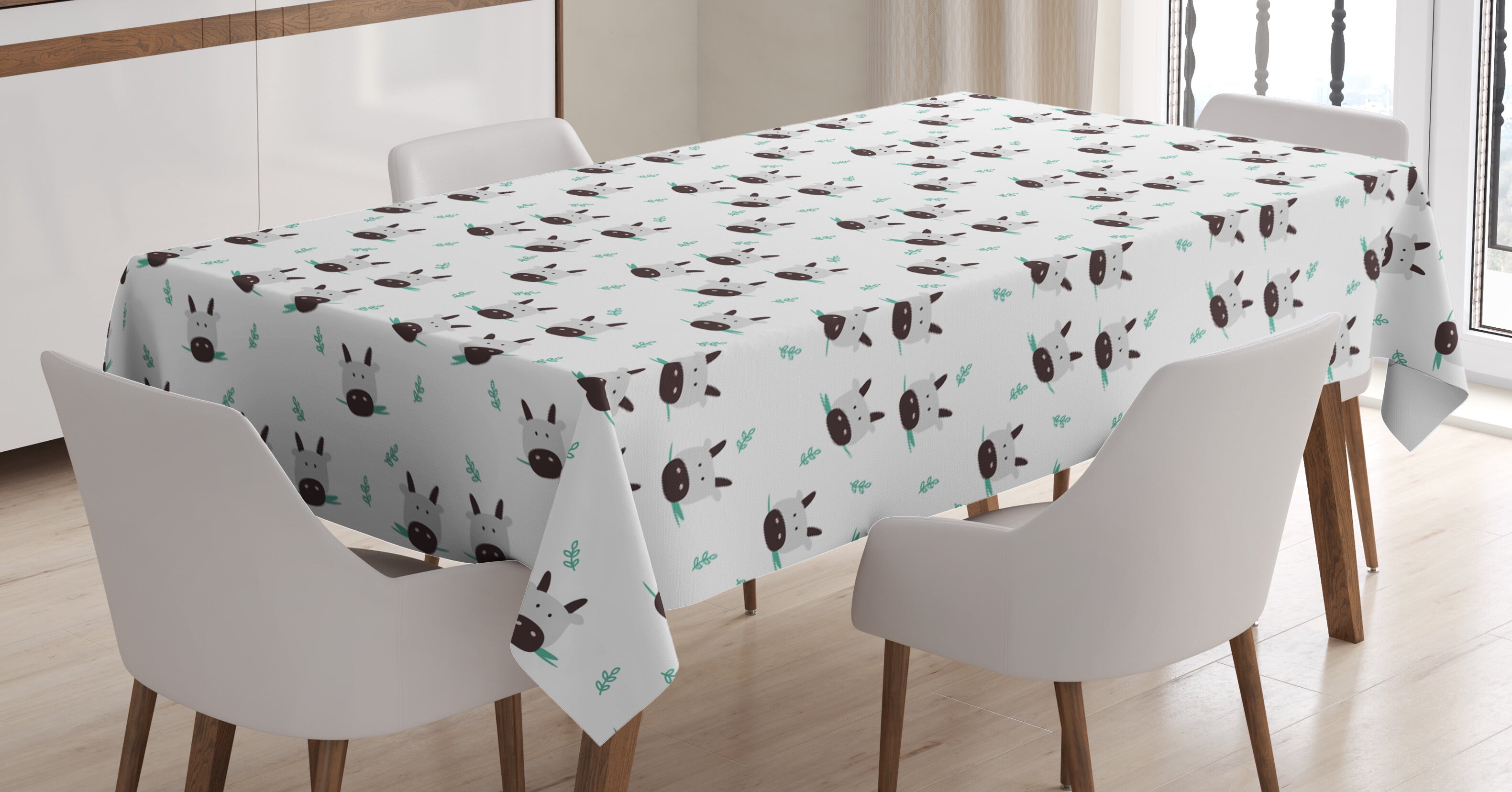 Ambesonne Cattle Tablecloth Rectangular Table Cover, Cow Heads Chewing ...