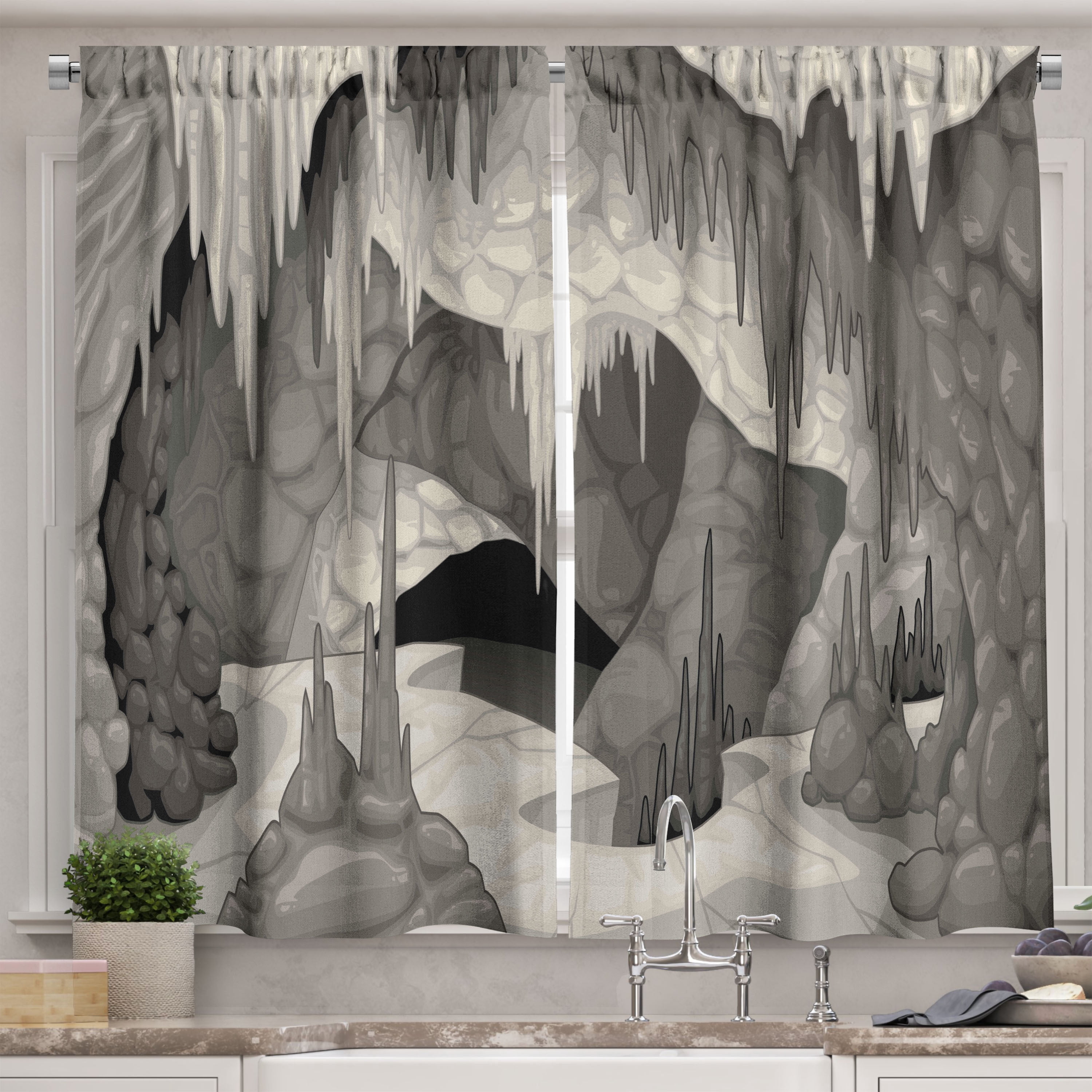 Ambesonne Cave Kitchen Curtains, Cavern with Stalagmites, 55"x39 ...