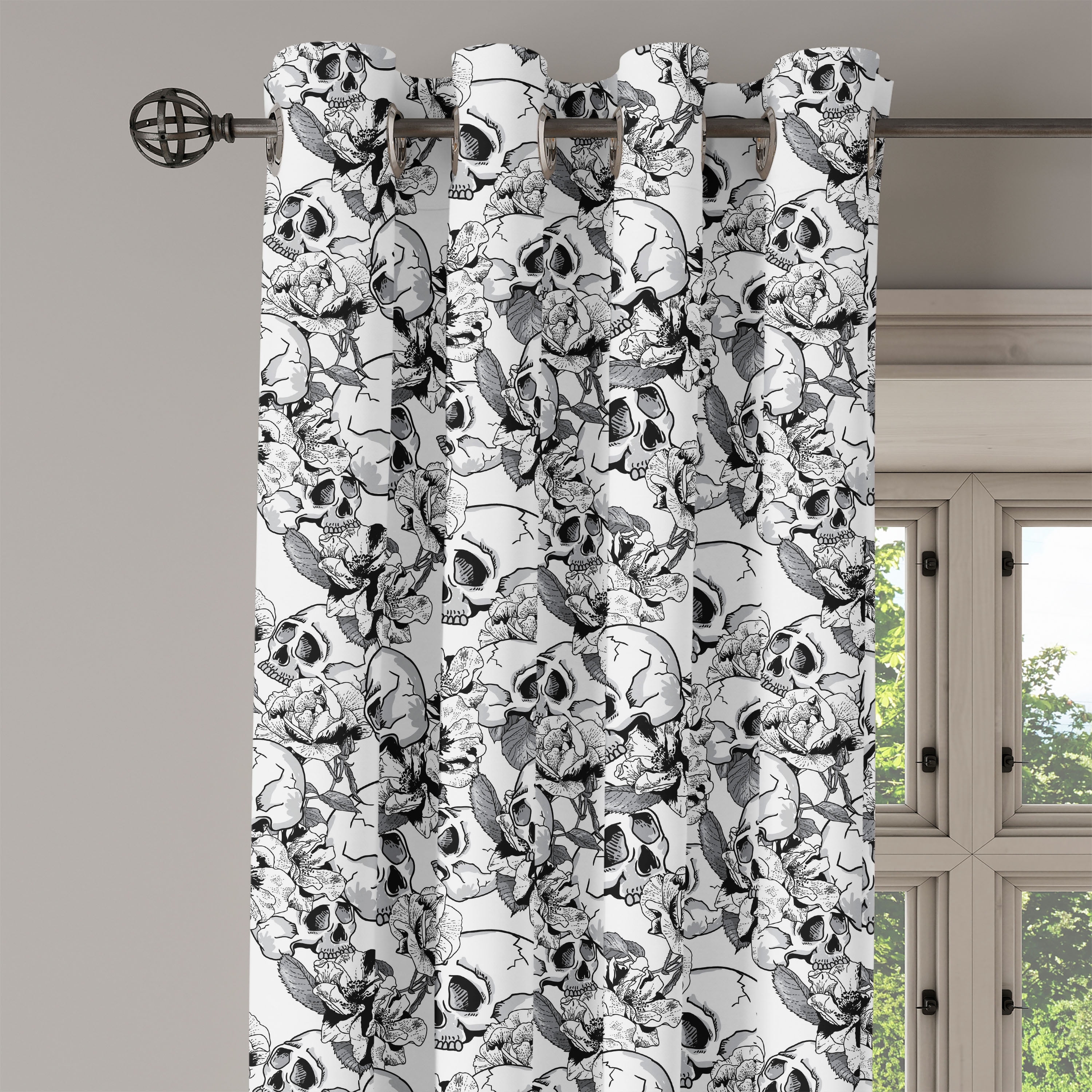 Ambesonne Celebration Grommet Curtain Single Panel, Sketch Dead Skull ...