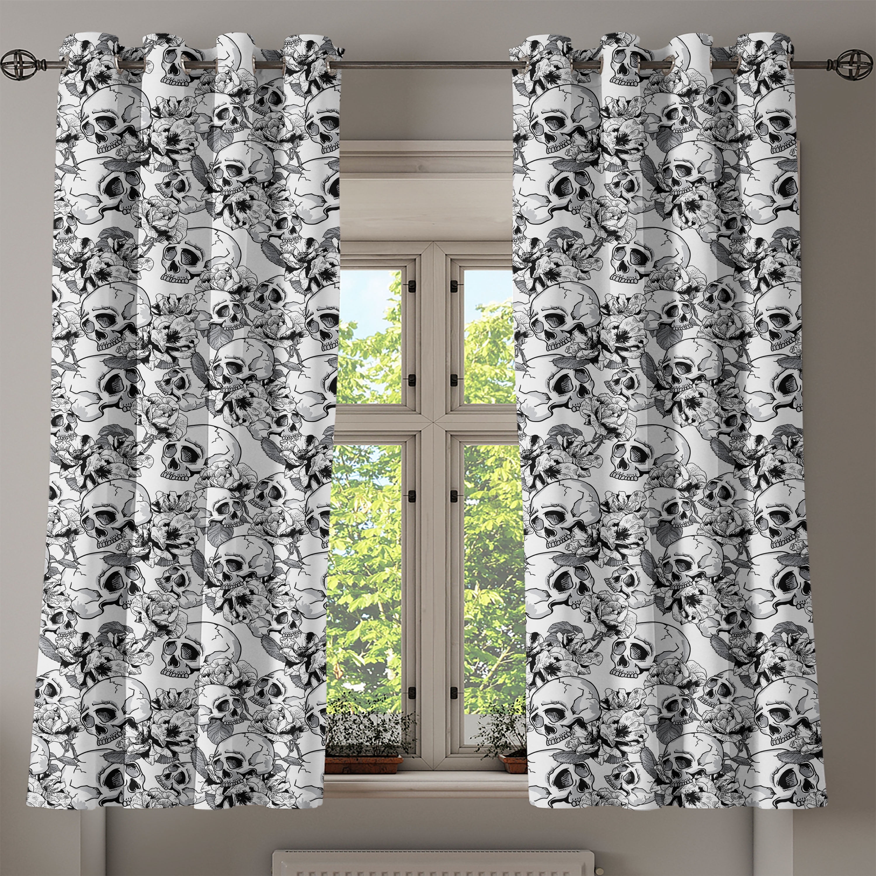 Ambesonne Celebration Grommet Curtain, Sketch Dead Skull, 50" x 63 ...