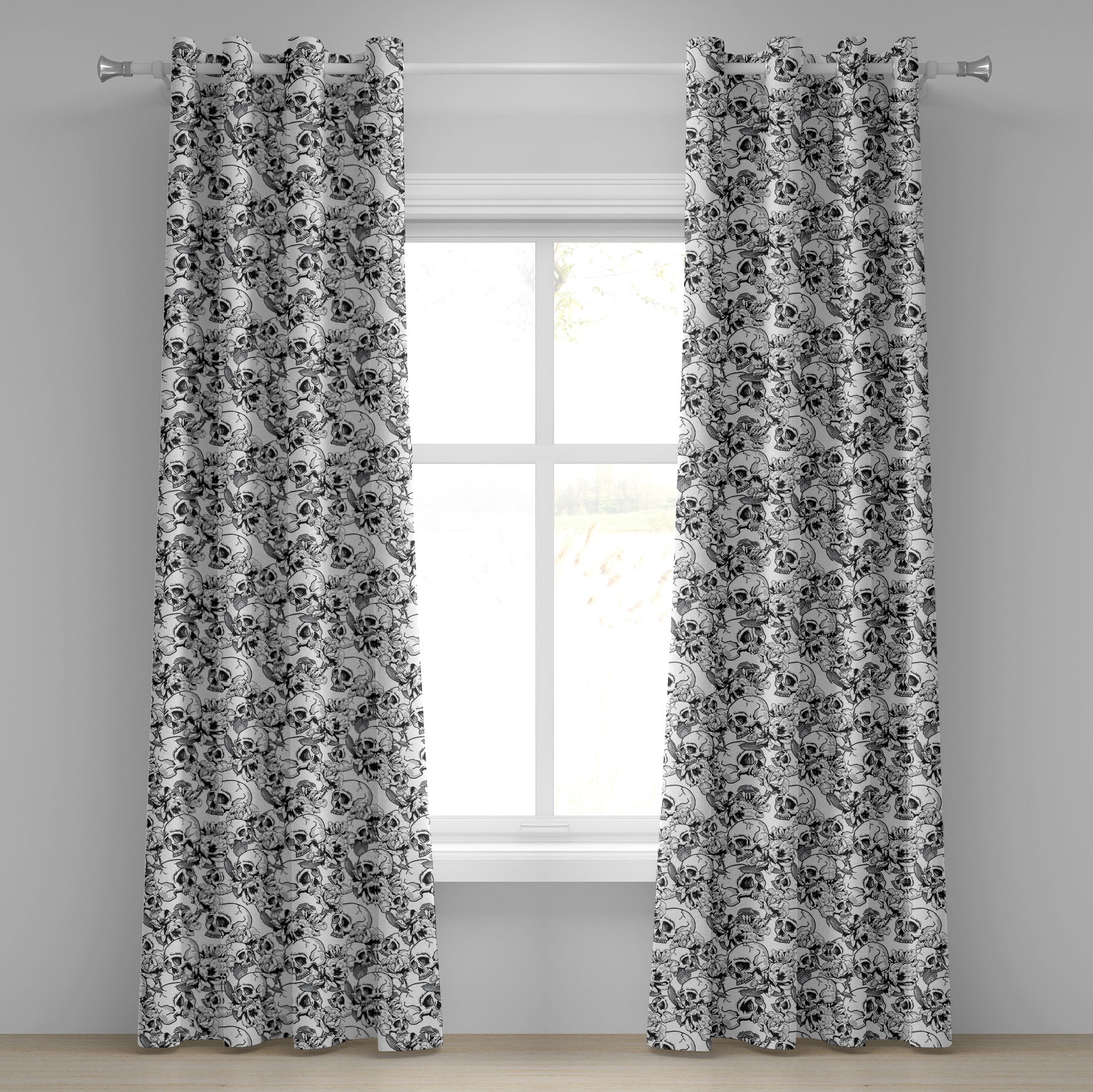 Ambesonne Celebration Grommet Curtain, Sketch Dead Skull, 50" x 72 ...