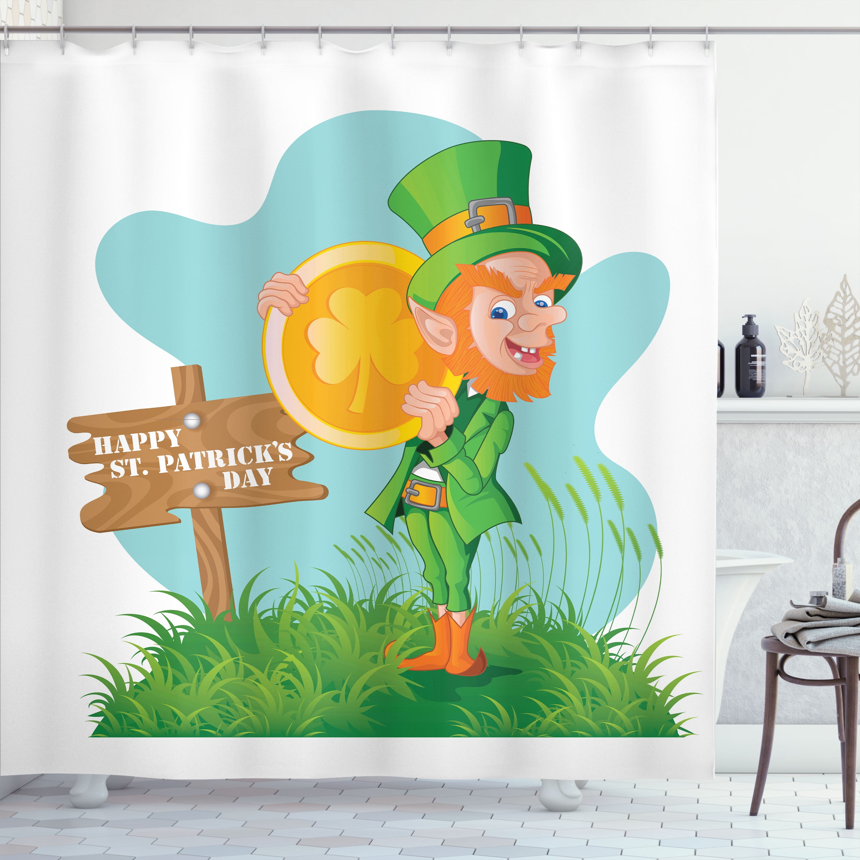Ambesonne Celebration Shower Curtain, Shamrock Coin, 69"Wx70"L ...