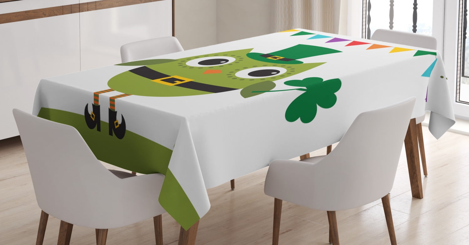 Ambesonne Celebration Tablecloth Rectangular Table Cover, Owl Shamrock ...
