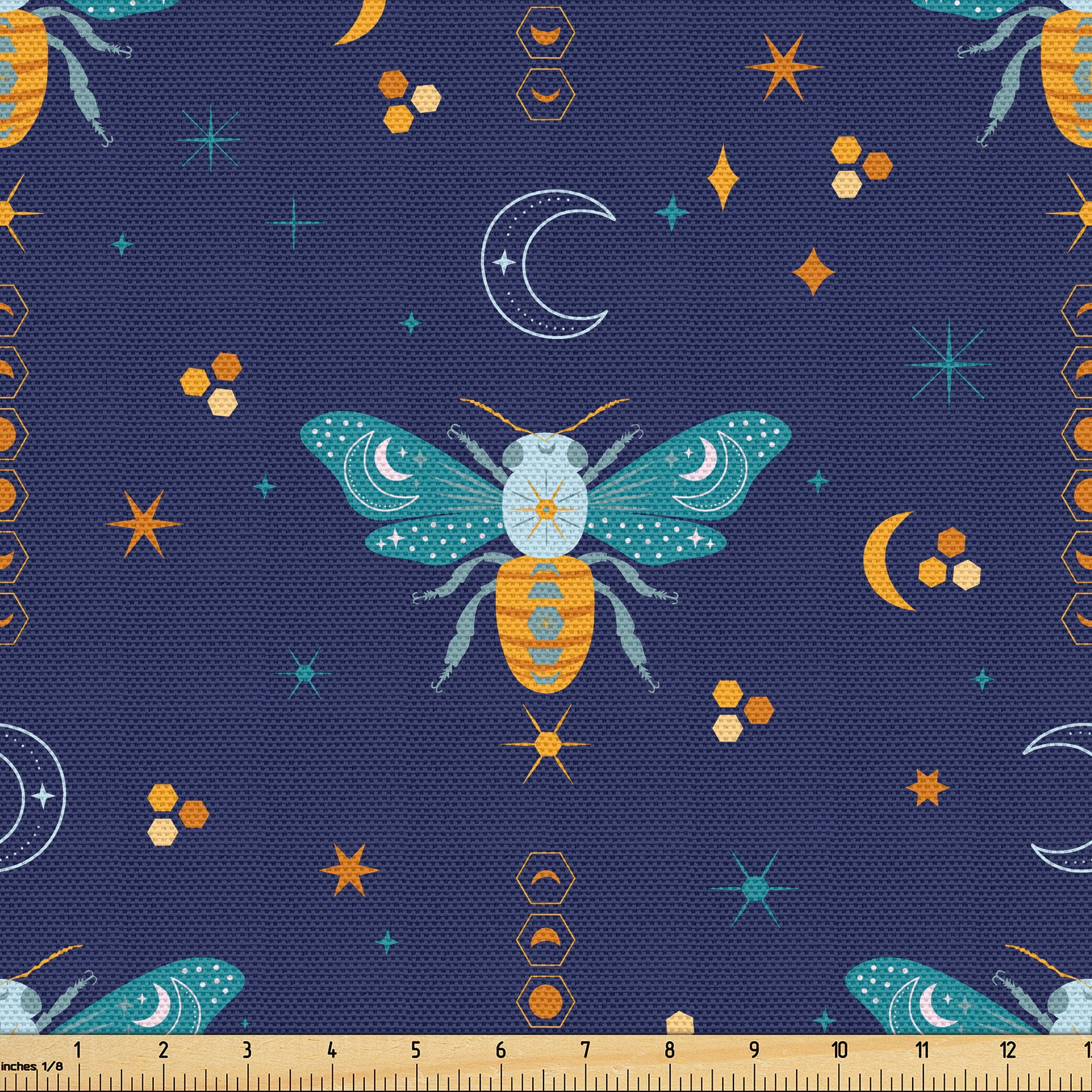 Ambesonne Celestial Fabric by the Yard, Moon Star Pattern Bee Art, 3 ...