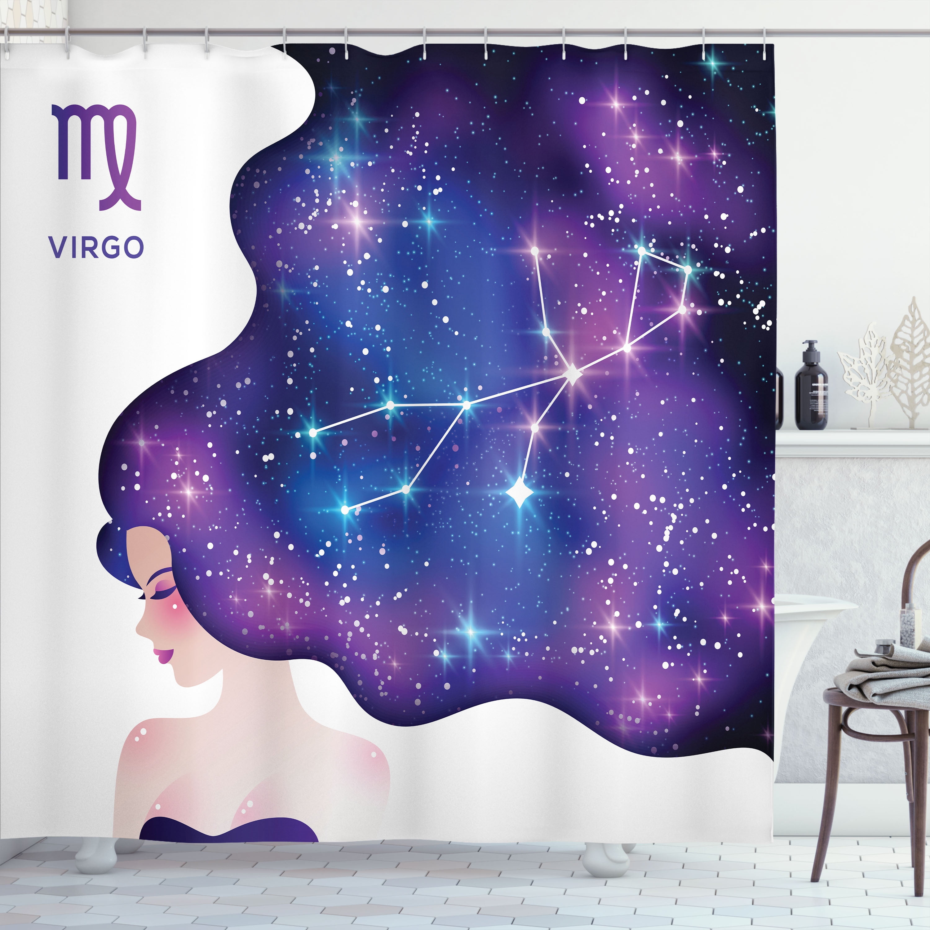 Ambesonne Celestial Shower Curtain, Virgo Sign Space Hair, 69"Wx75"L ...
