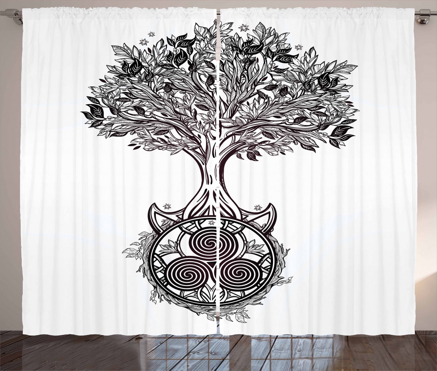 Ambesonne Celtic Curtains 2 Panel Set, Tree of Life Triskelion, 108" x ...