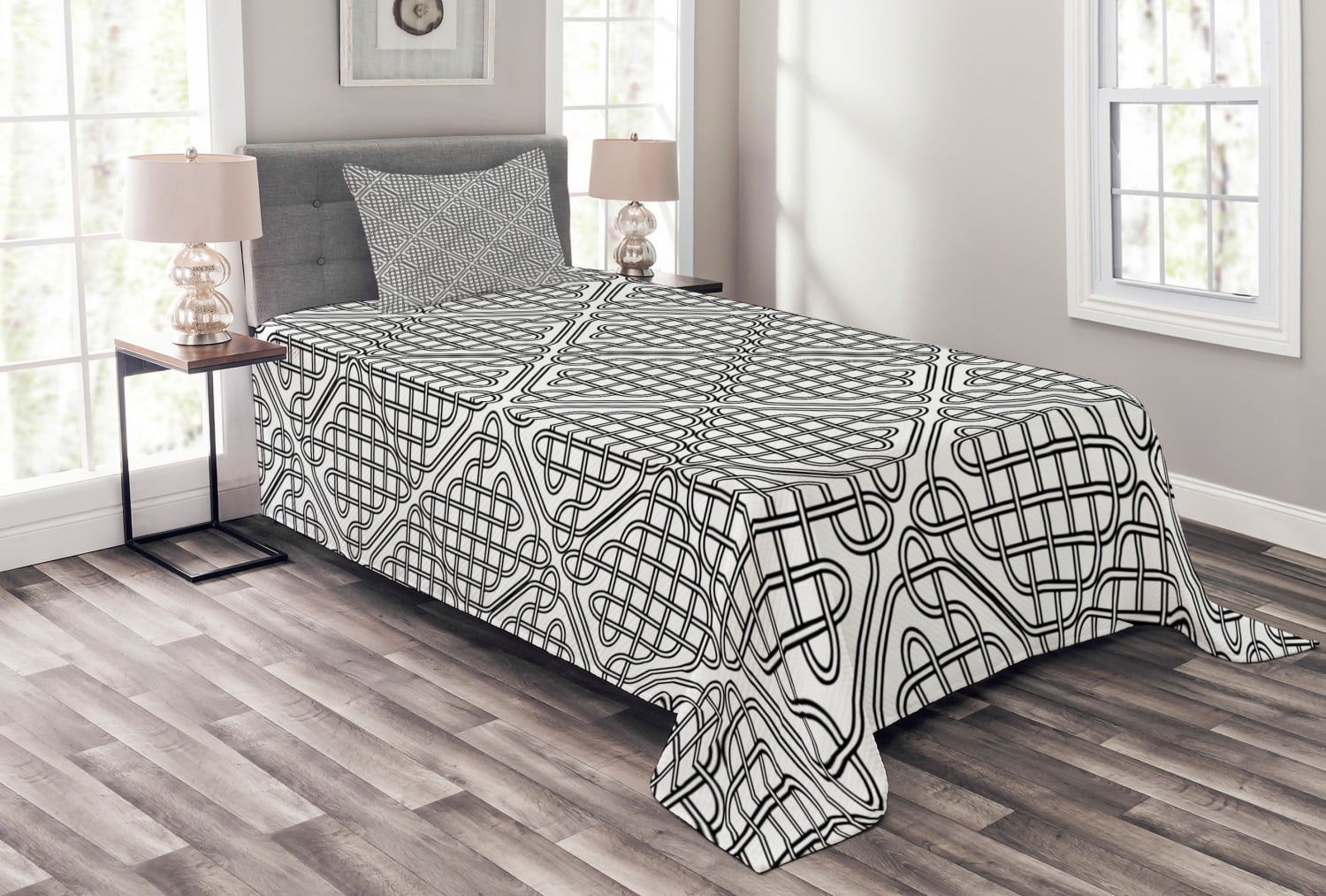 Ambesonne Celtic Quilted Bedspread Set 2 Pcs, Medieval Irish Square ...