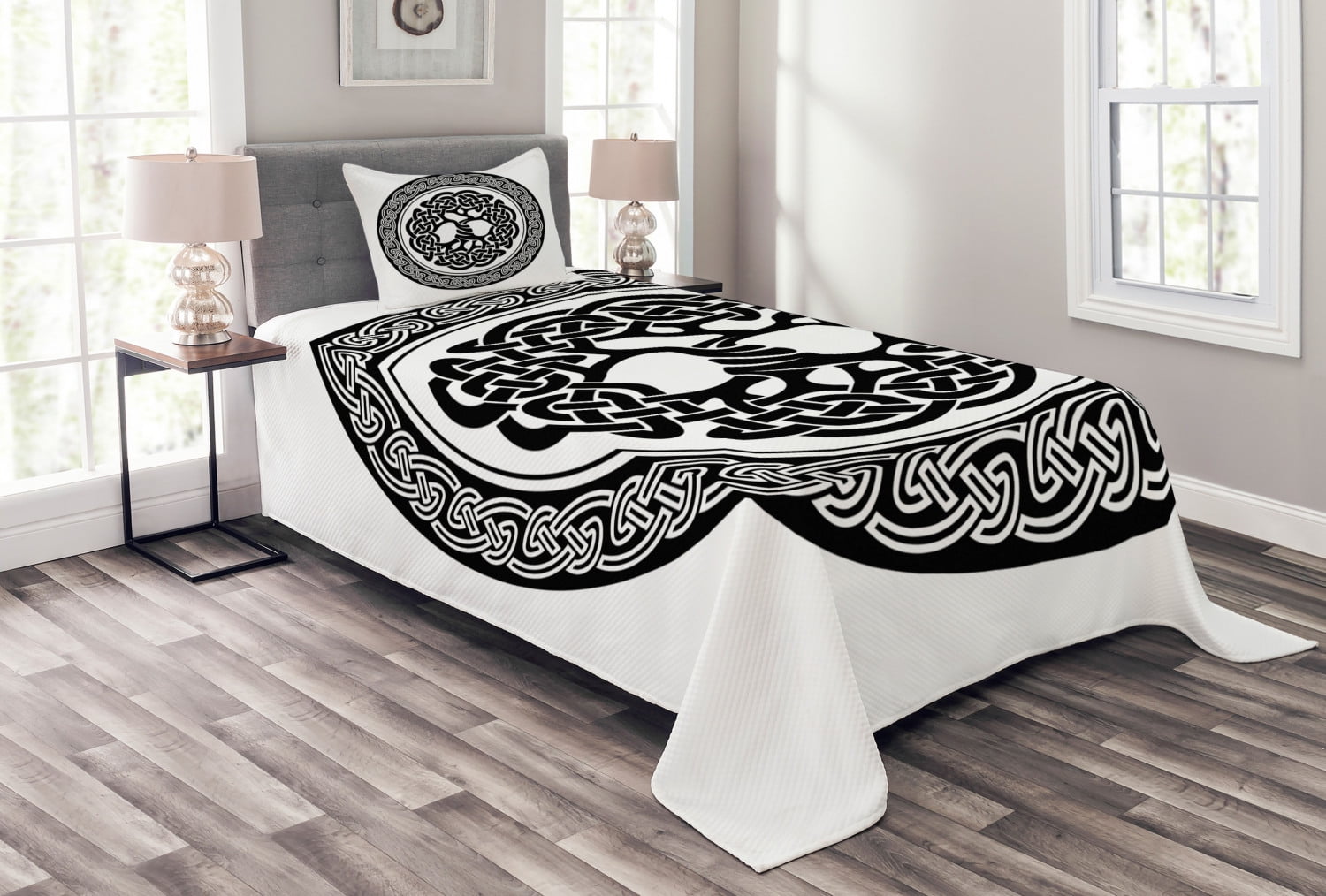 Ambesonne Celtic Quilted Bedspread Set 2 Pcs, Native Tree of Life Art ...