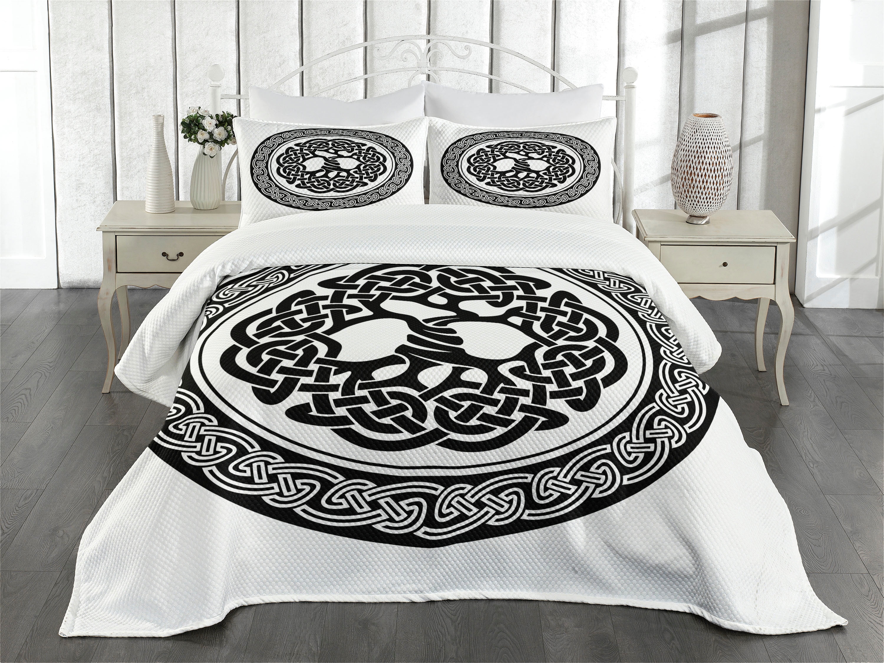 Ambesonne Celtic Quilted Bedspread Set 3 Pcs, Native Tree of Life Art ...