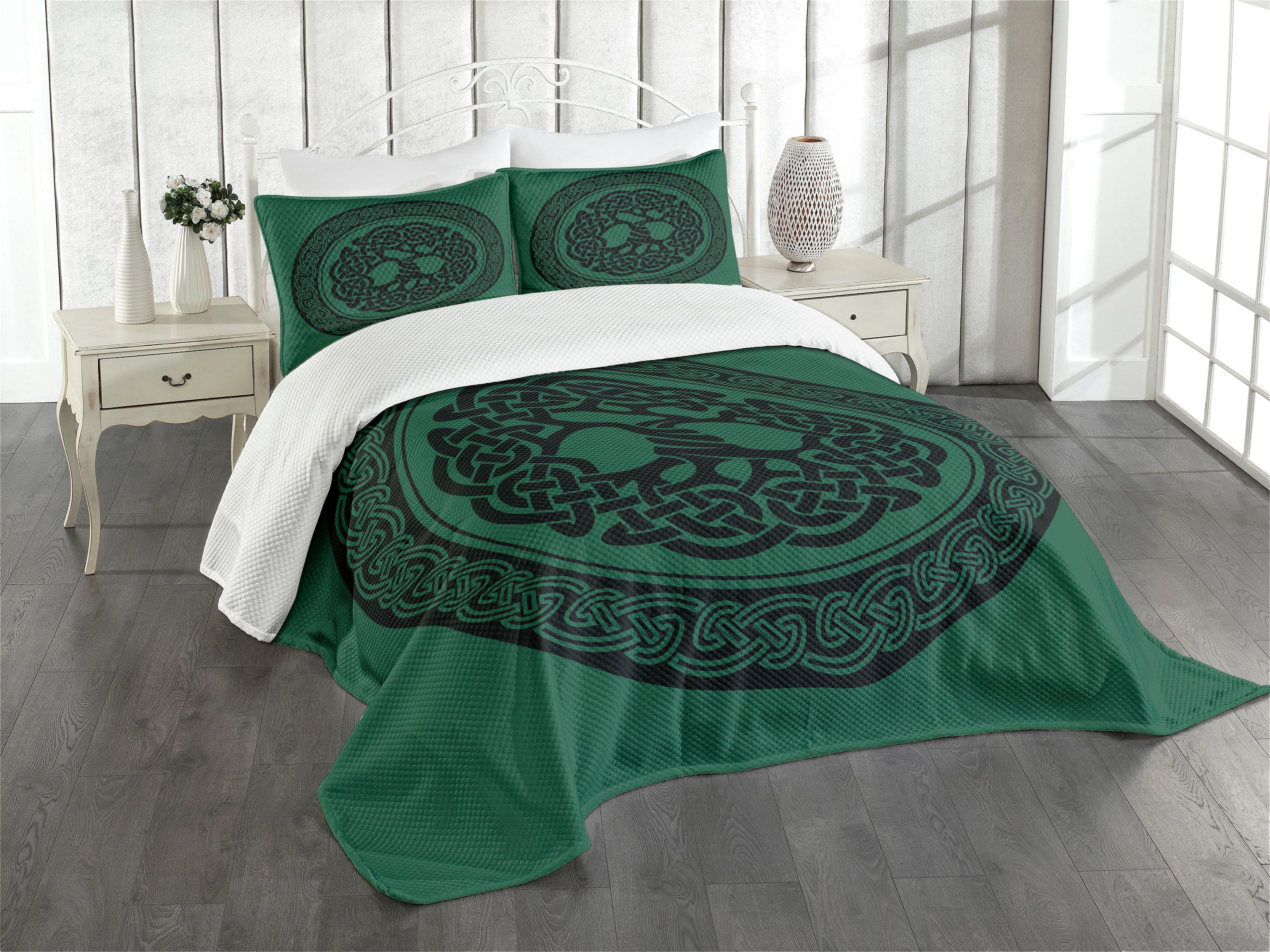Ambesonne Celtic Quilted Bedspread Set 3 Pcs, Tree of Life Pattern ...