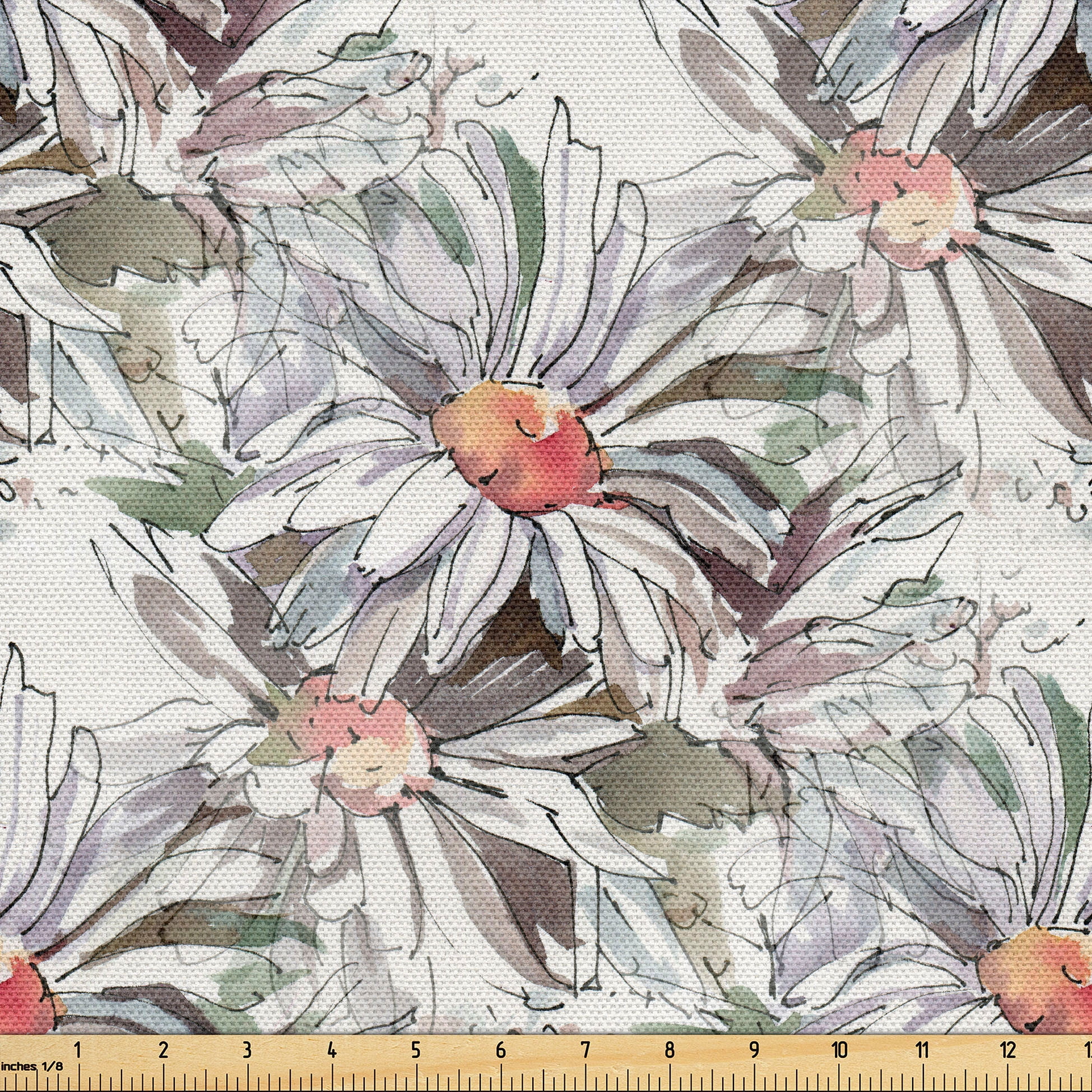 Ambesonne Chamomile Fabric by the Yard Upholstery, Pastel Tones Daisy ...