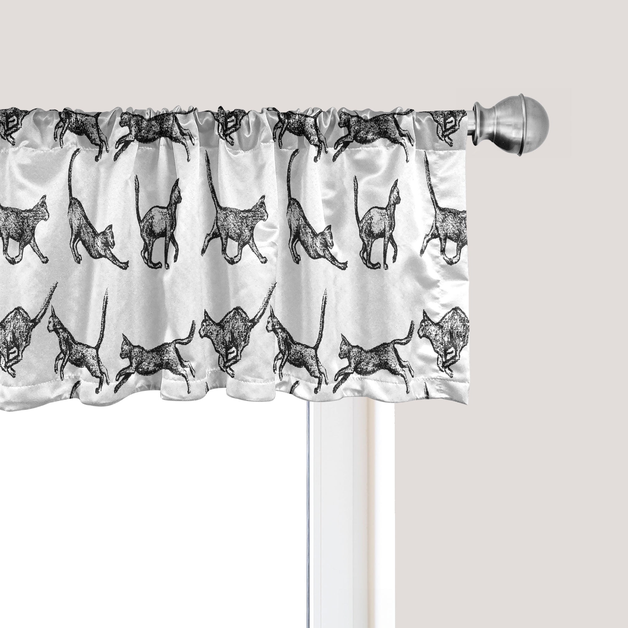 Ambesonne Charcoal Window Valance, Cat Lover Art Playful Pets, 54" X 12 ...