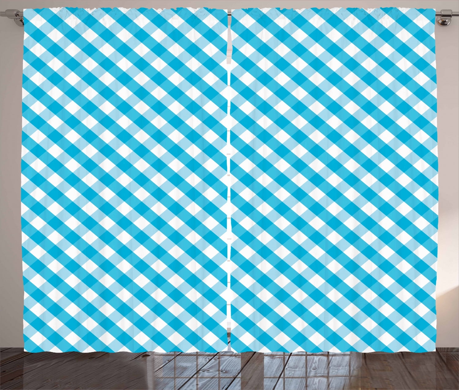 Ambesonne Checkered Curtains 2 Panel Set, Aqua Stripes Diagonal, 108" x ...