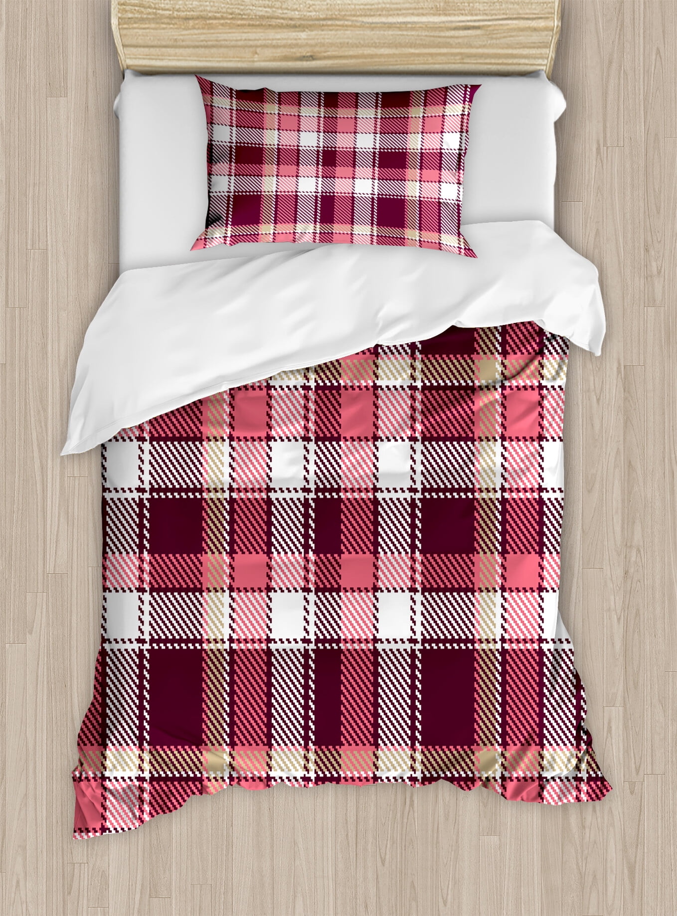 Ambesonne Checkered Duvet Cover Set, Retro Plaid Squares, Twin, Pink ...