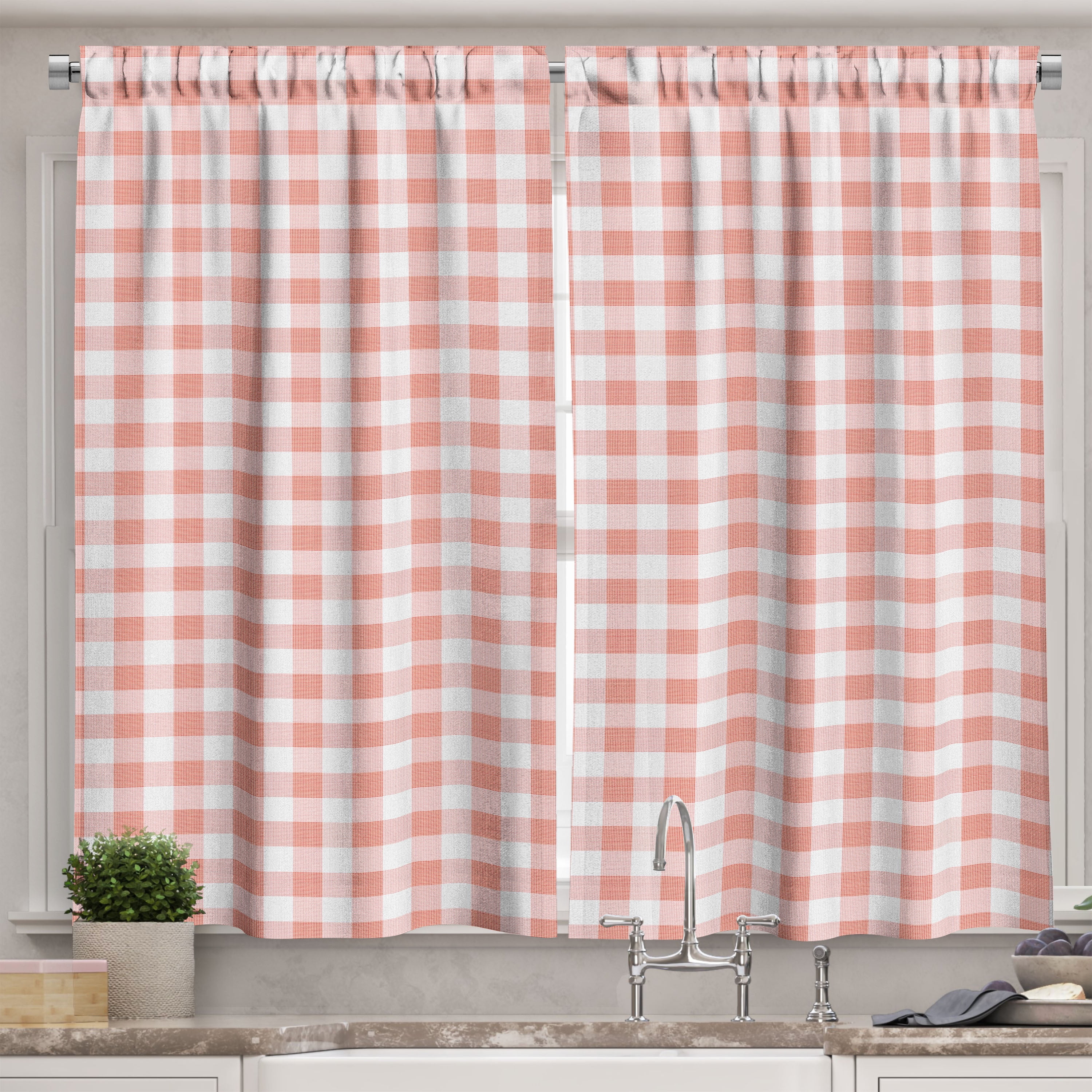 Ambesonne Checkered Kitchen Curtains, Countryside Picnic, 55"x39", Pale ...