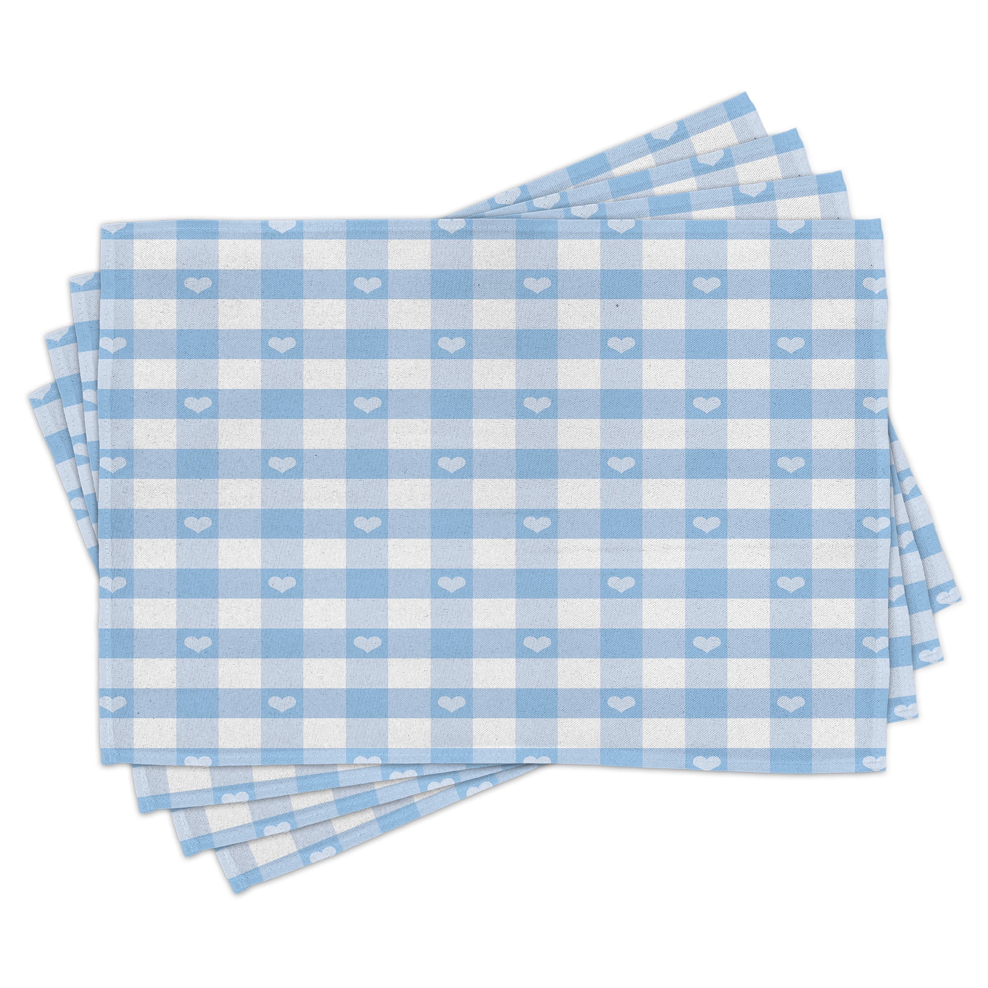 Ambesonne Checkered Place Mats Set of 4, Gingham with Hearts, Standard ...