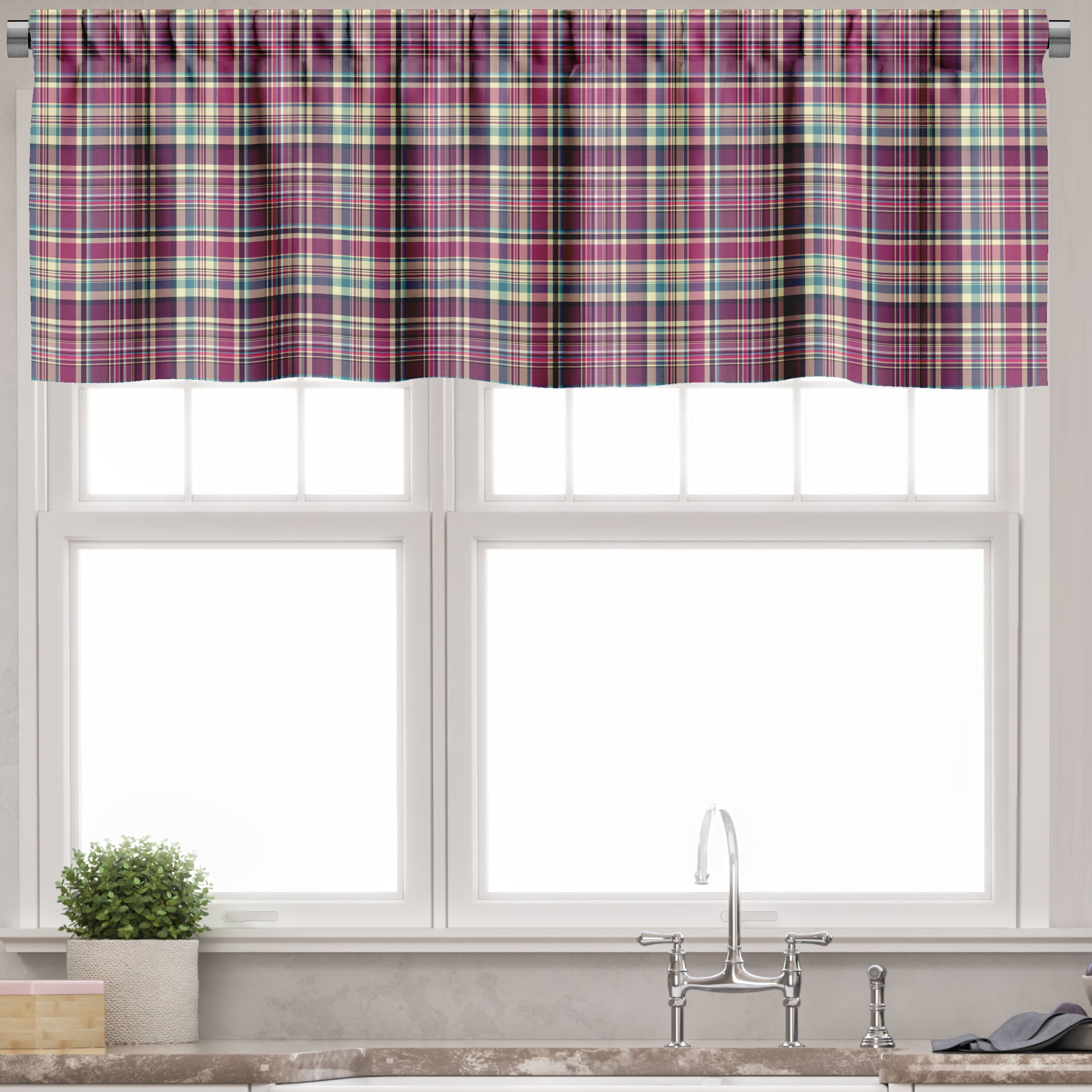 Ambesonne Checkered Valance Pack of 2, Vintage Purple Retro, 54"X12 ...