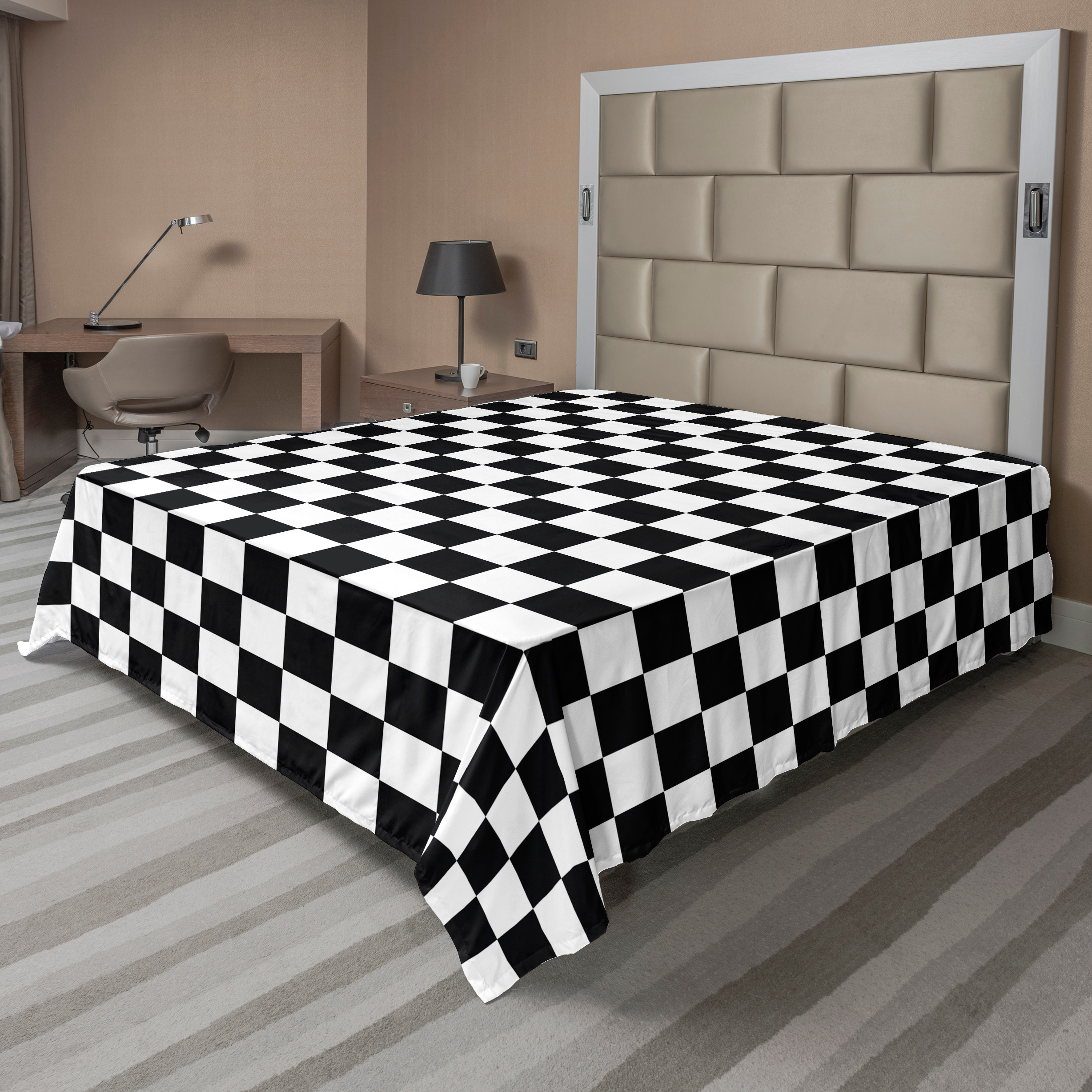 Ambesonne Checkers Game Flat Sheet, Classic Game Board, California King ...