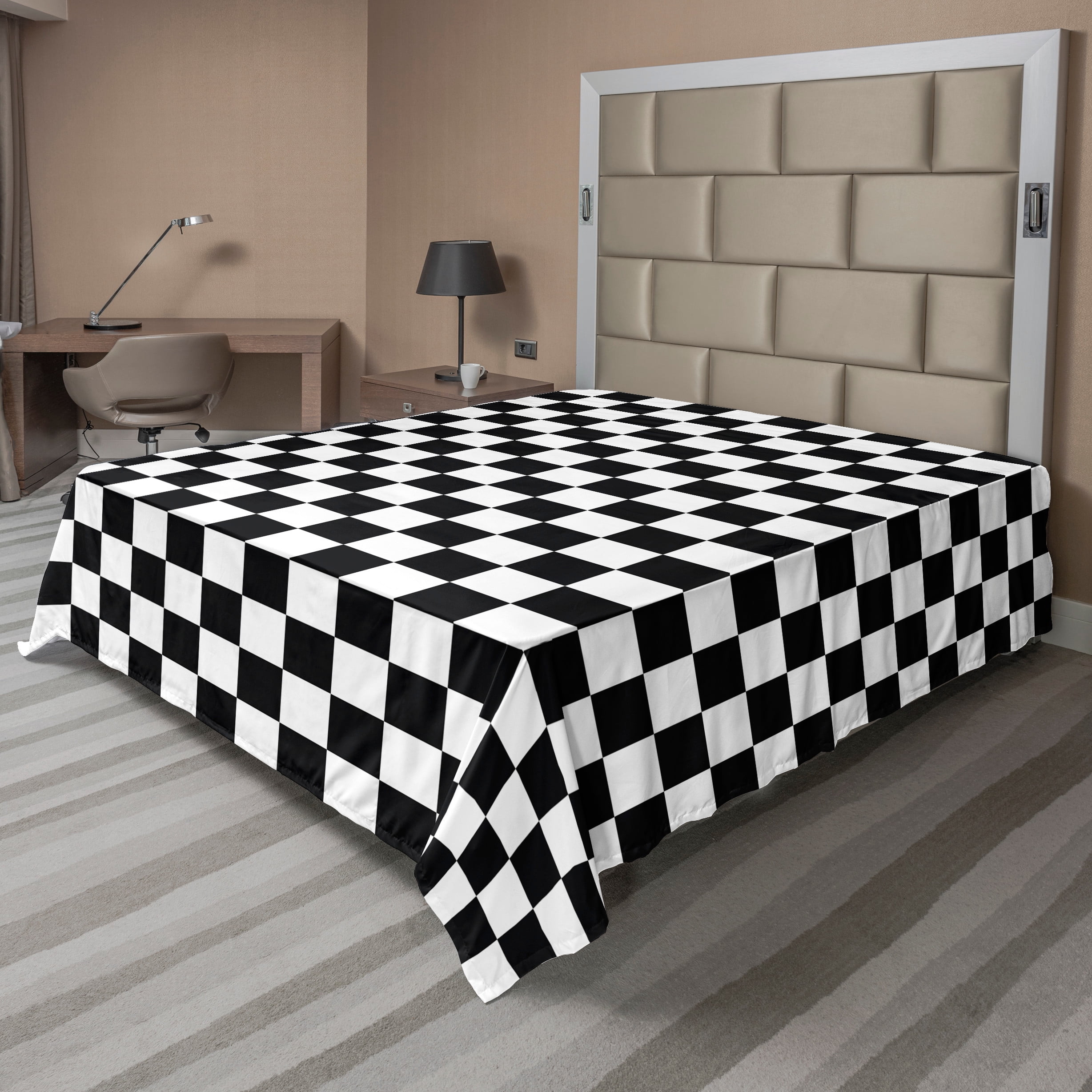 Ambesonne Checkers Game Flat Sheet, Classic Game Board, King Size ...