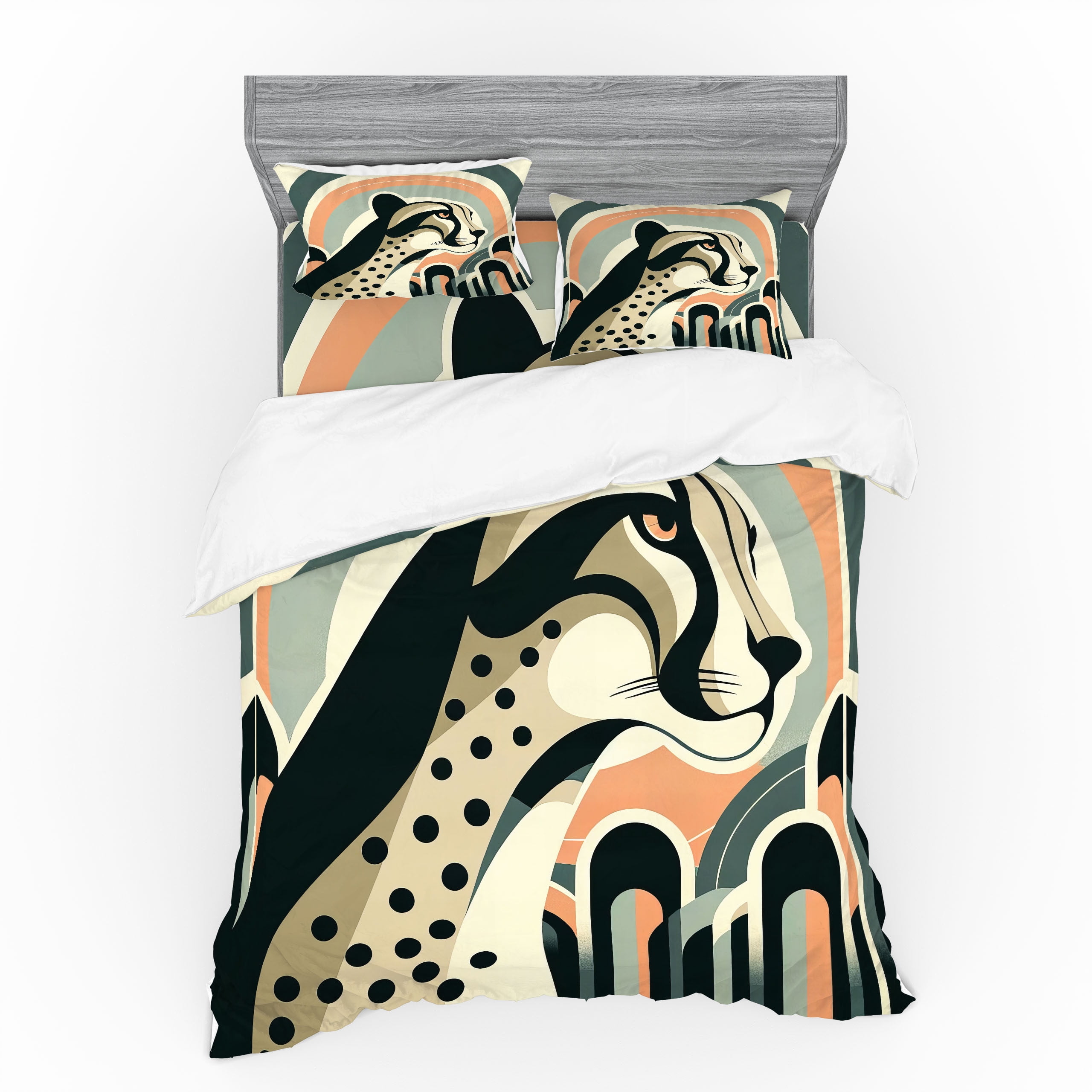 Ambesonne Cheetah Bedding Set 4 Pcs, Mid Century Modern Minimal, Queen ...
