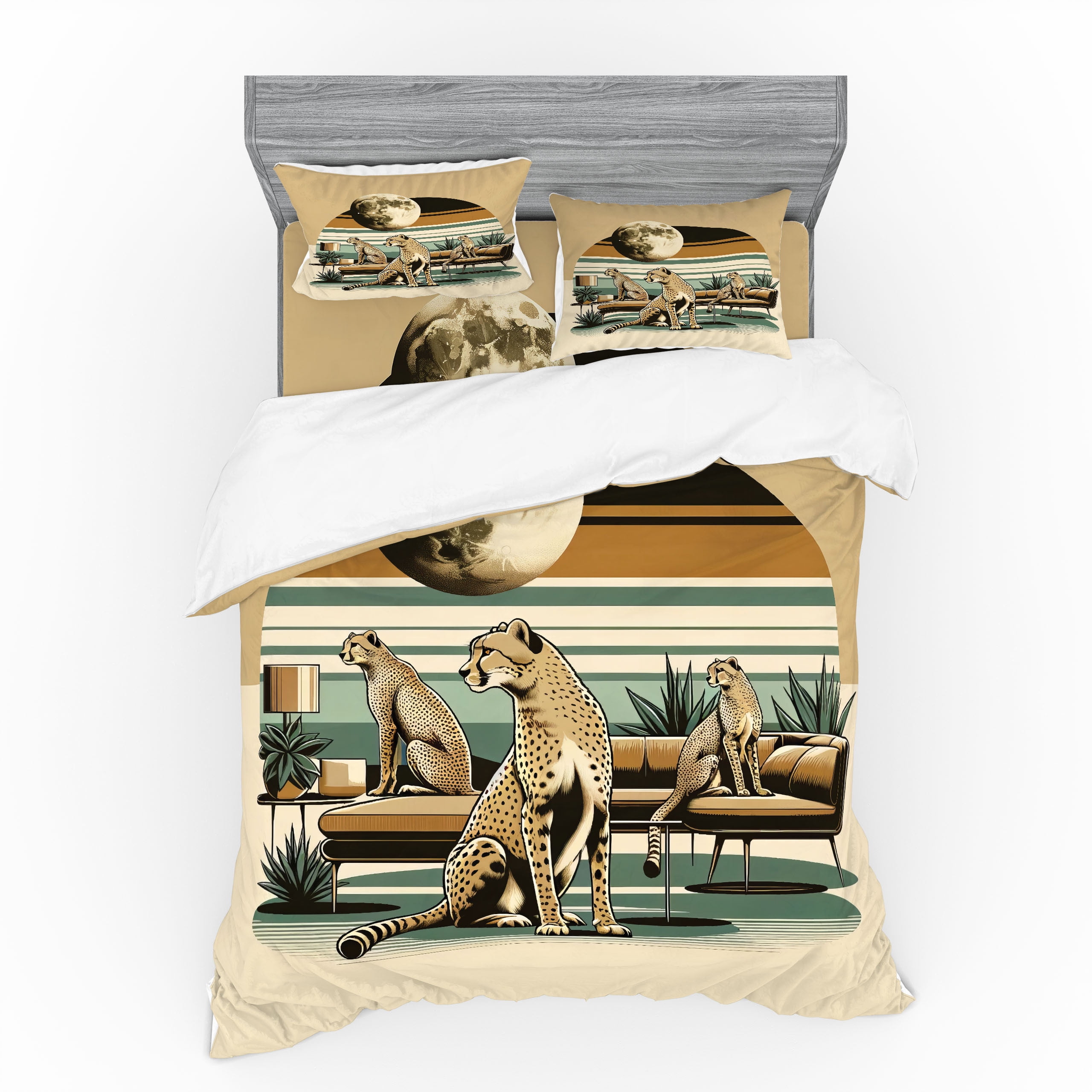 Ambesonne Cheetah Bedding Set 4 Pcs, Wild Cats Chilling Retro, King ...