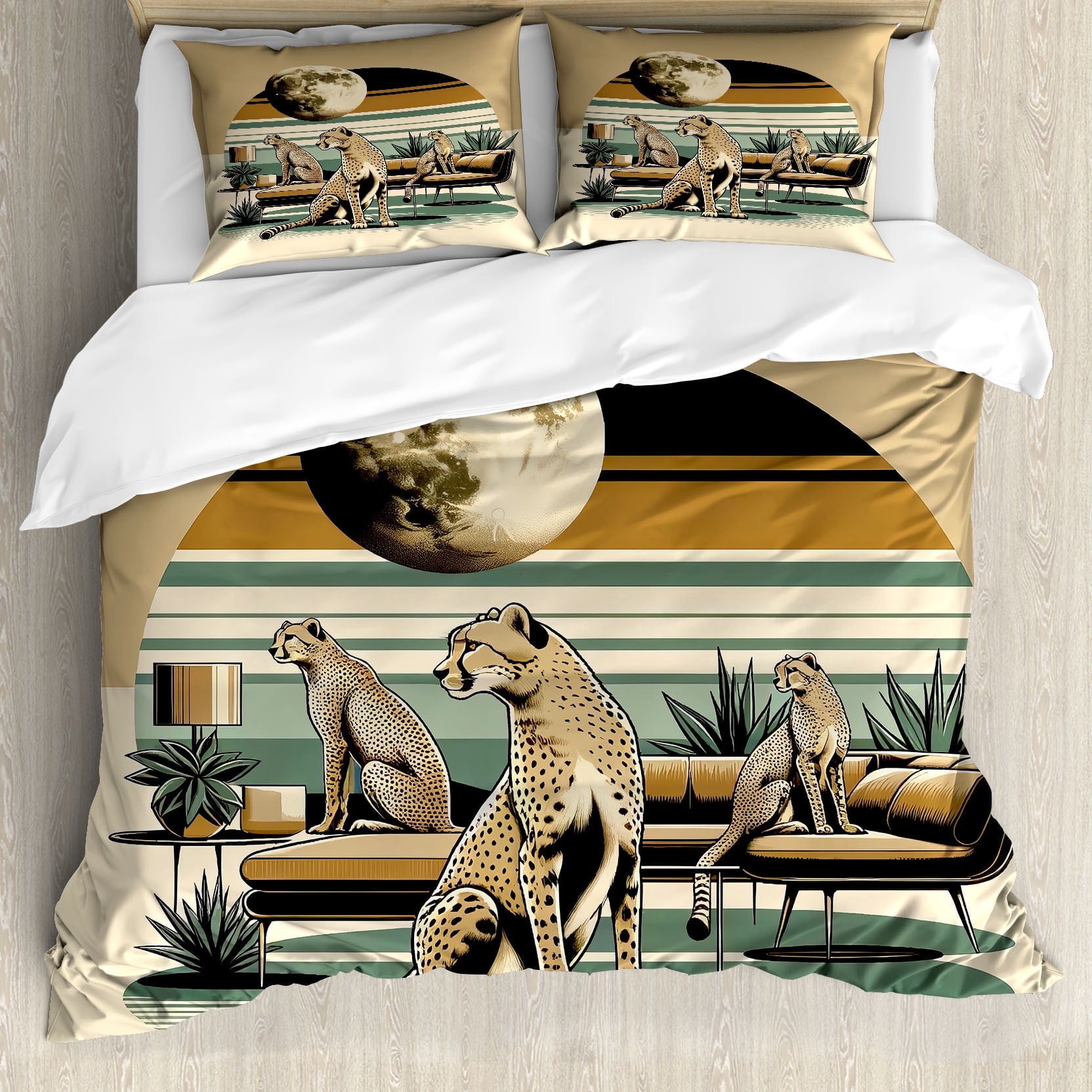Ambesonne Cheetah Duvet Cover Set, Wild Cats Chilling Retro, King ...