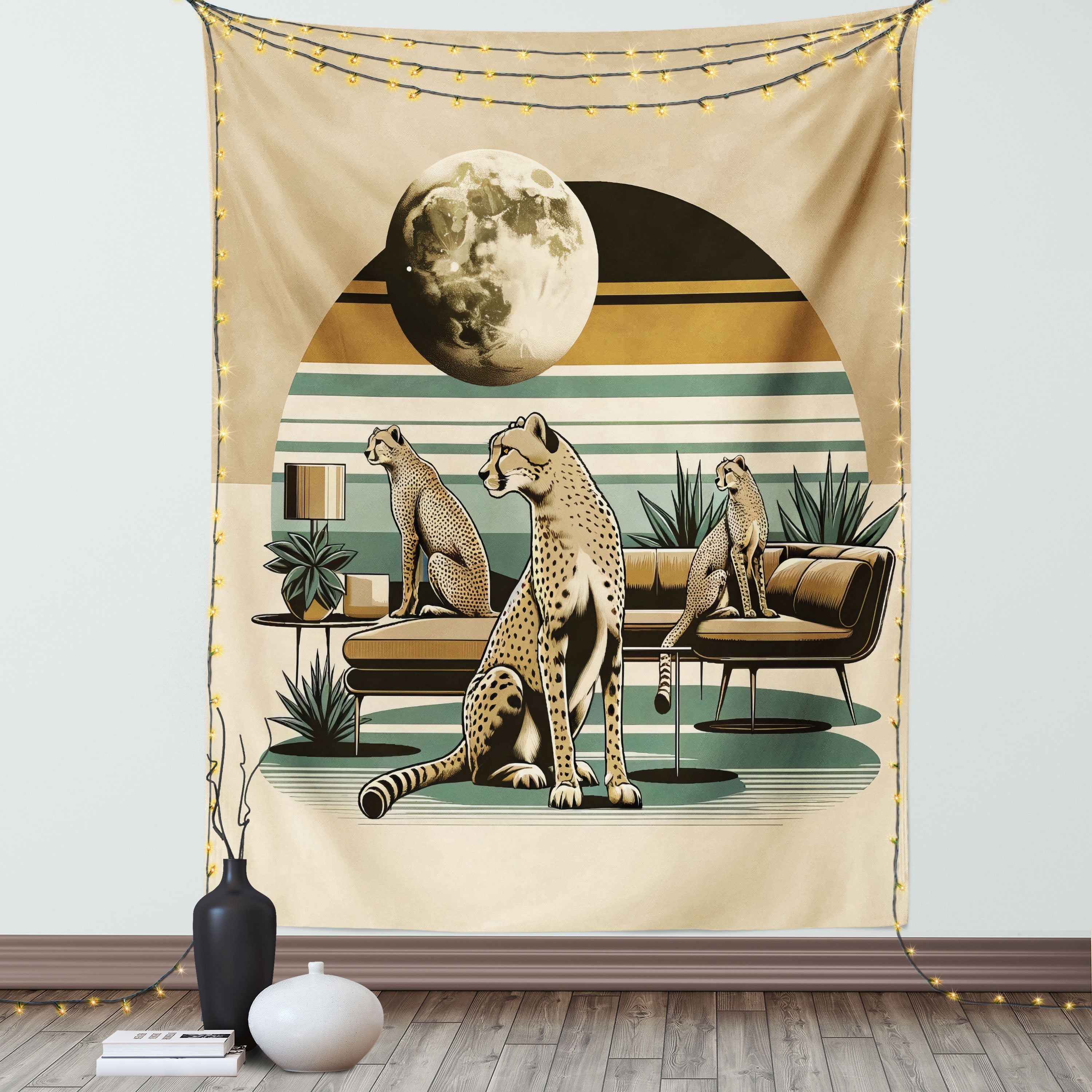 Ambesonne Cheetah Tapestry Wall Hanging, Wild Cats Chilling Retro, 60 ...