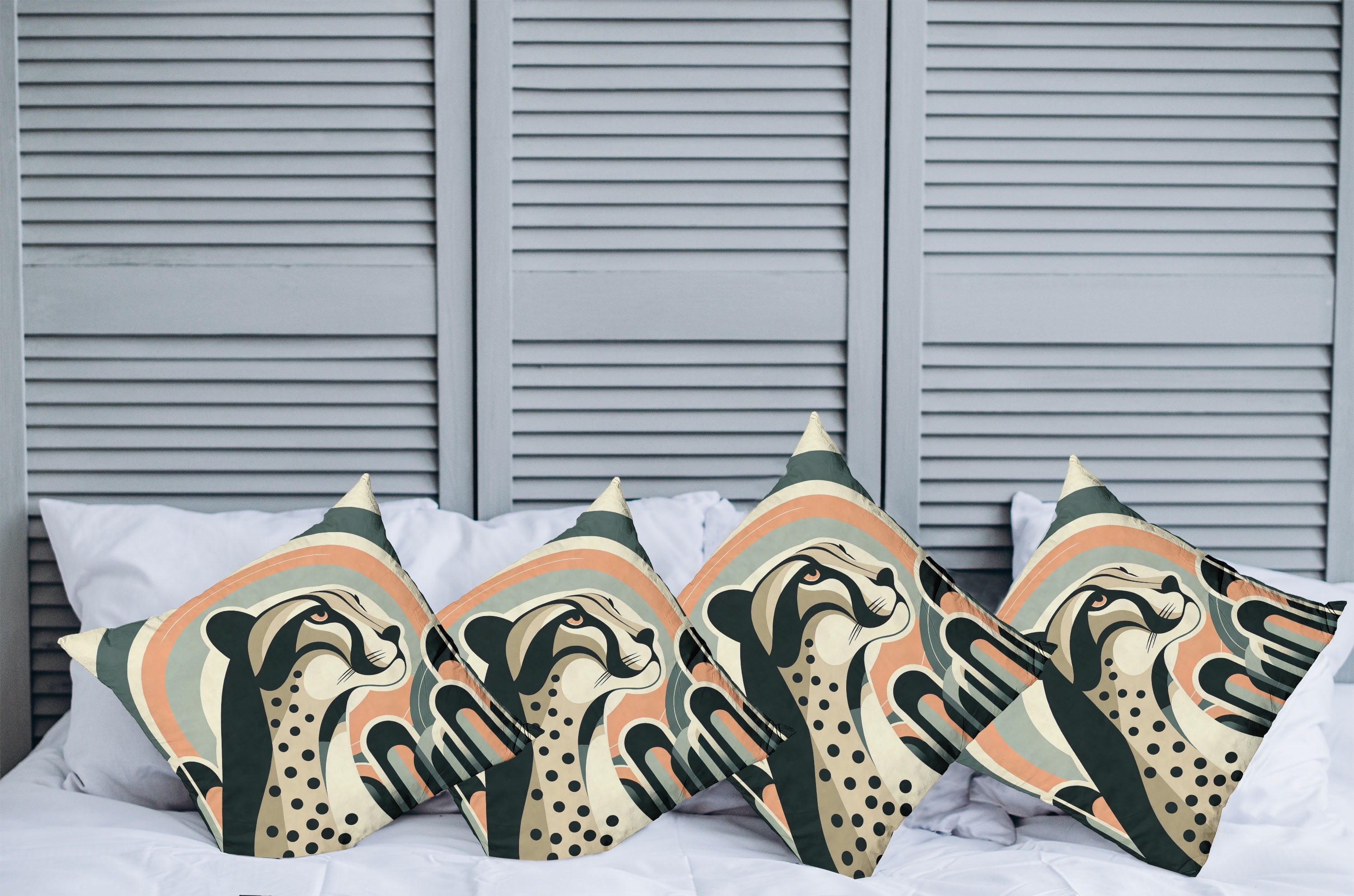 Ambesonne Cheetah Throw Pillow Cover Pack of 4, Mid Century Modern ...