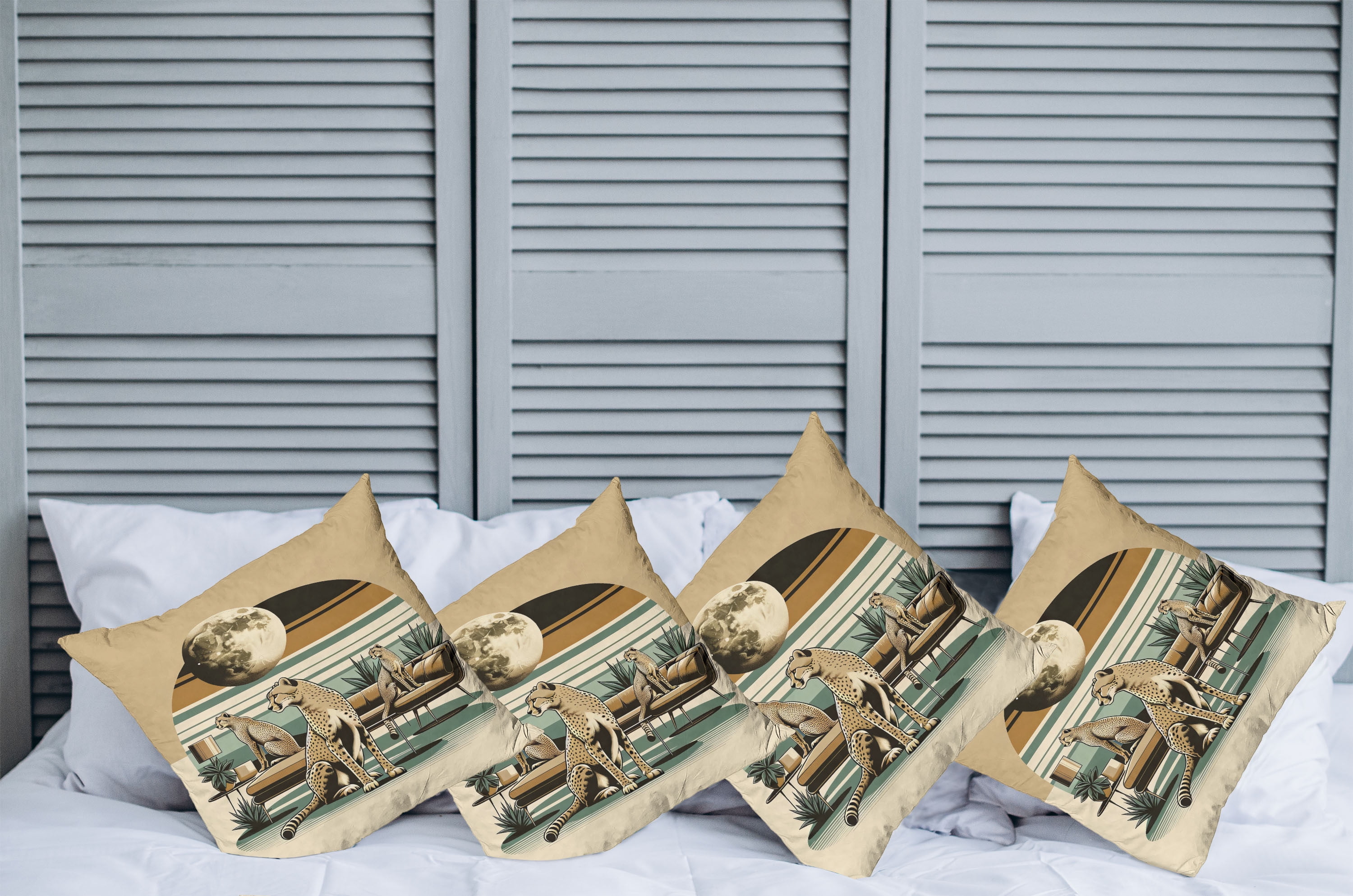 Ambesonne Cheetah Throw Pillow Cover Pack of 4, Wild Cats Chilling ...