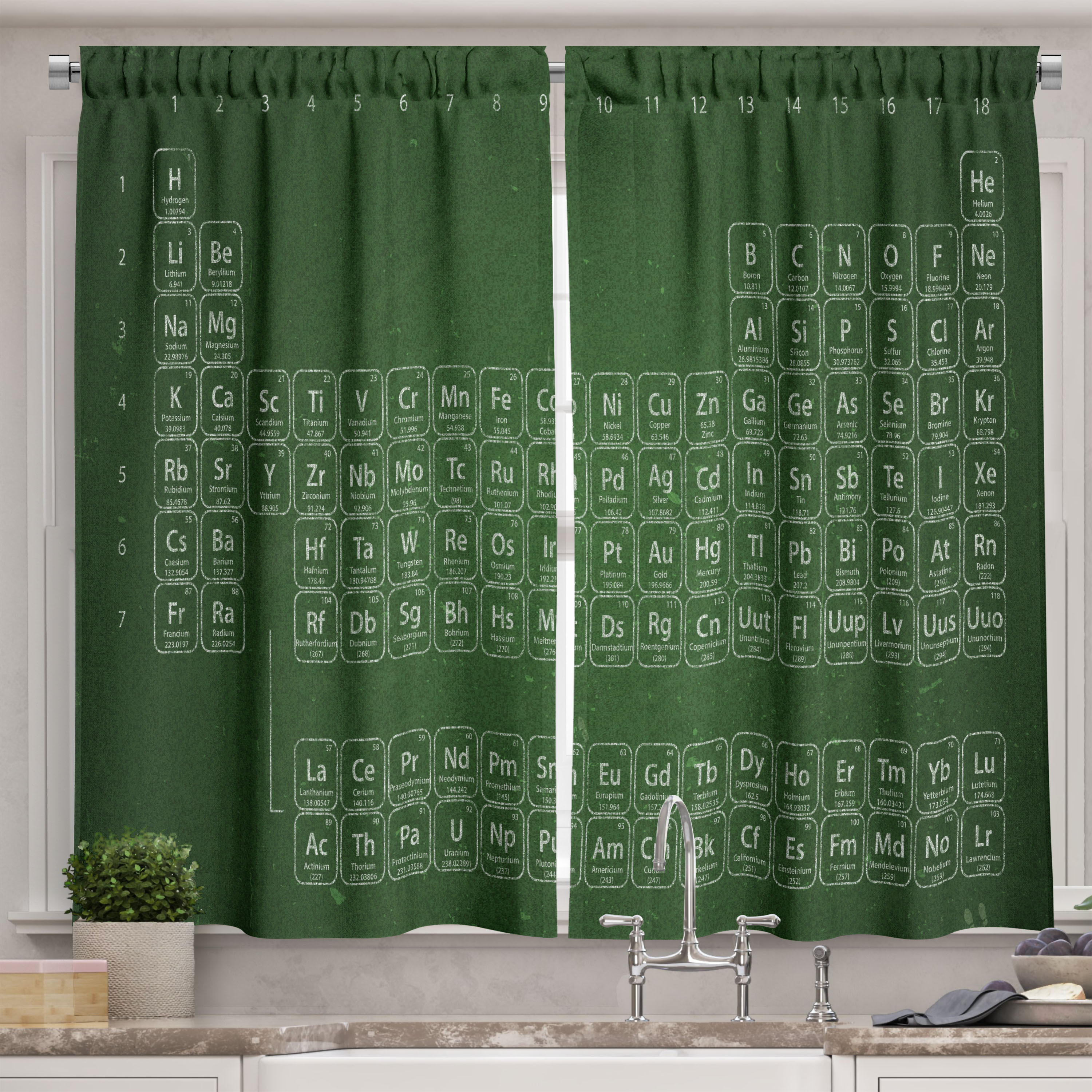 Ambesonne Chemistry Elements Kitchen Curtains, Periodic Table, 55"x39 ...