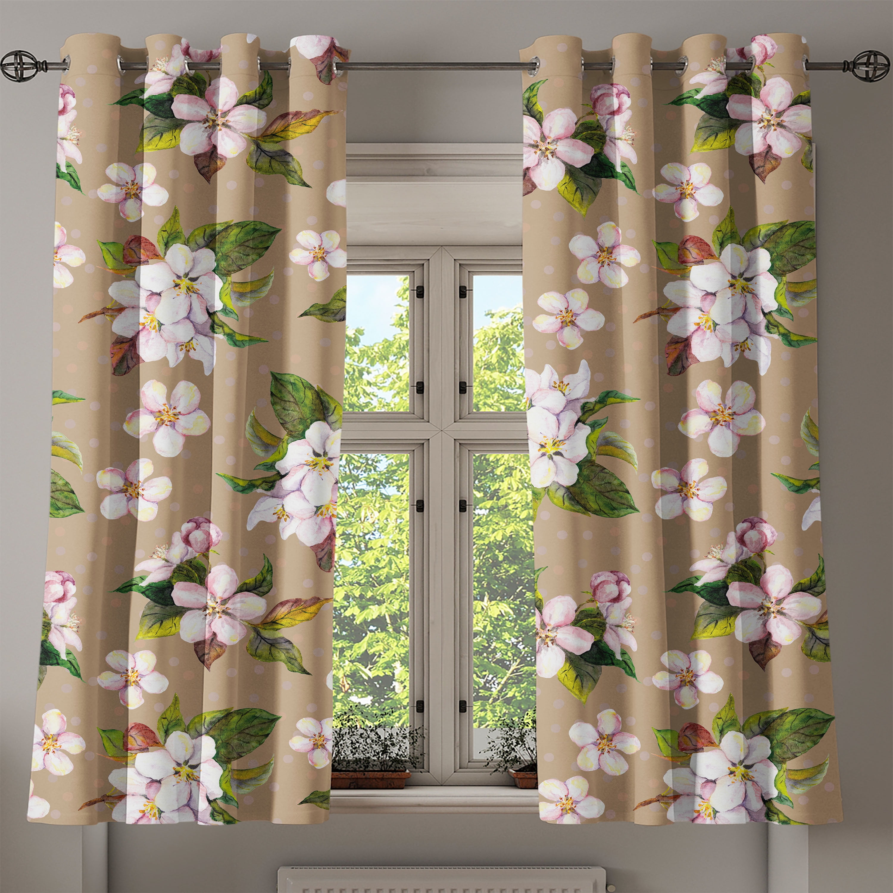 Ambesonne Cherry Blossom Grommet Curtain, Japanese Flowers Art, 50"x60 ...