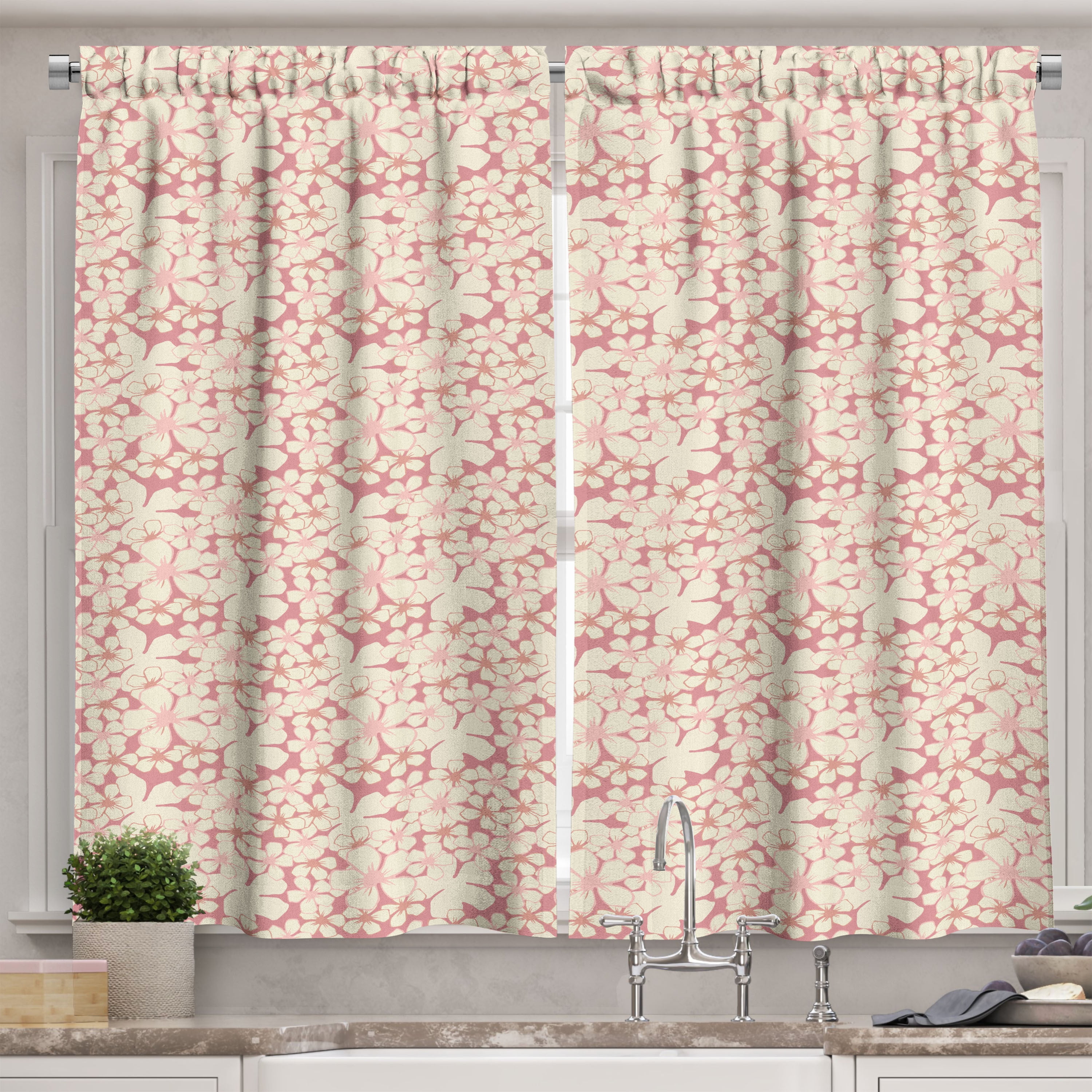 Ambesonne Cherry Blossom Kitchen Curtains, Hitoe Sakura, 55"x45", Dried ...