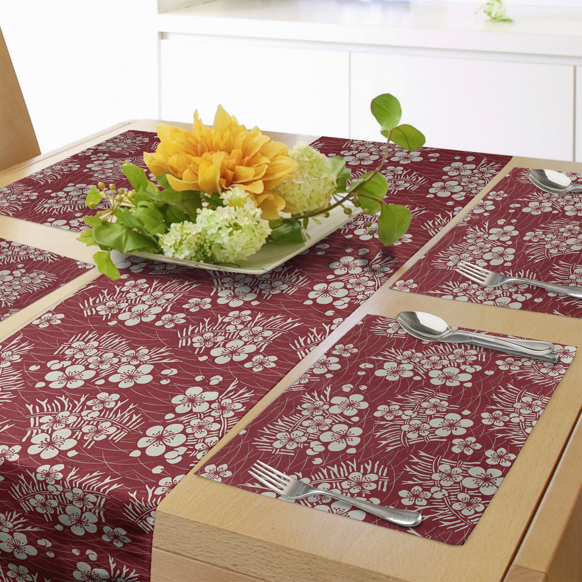 Ambesonne Cherry Blossom Table Runner & Placemats, Bale of Hay ...