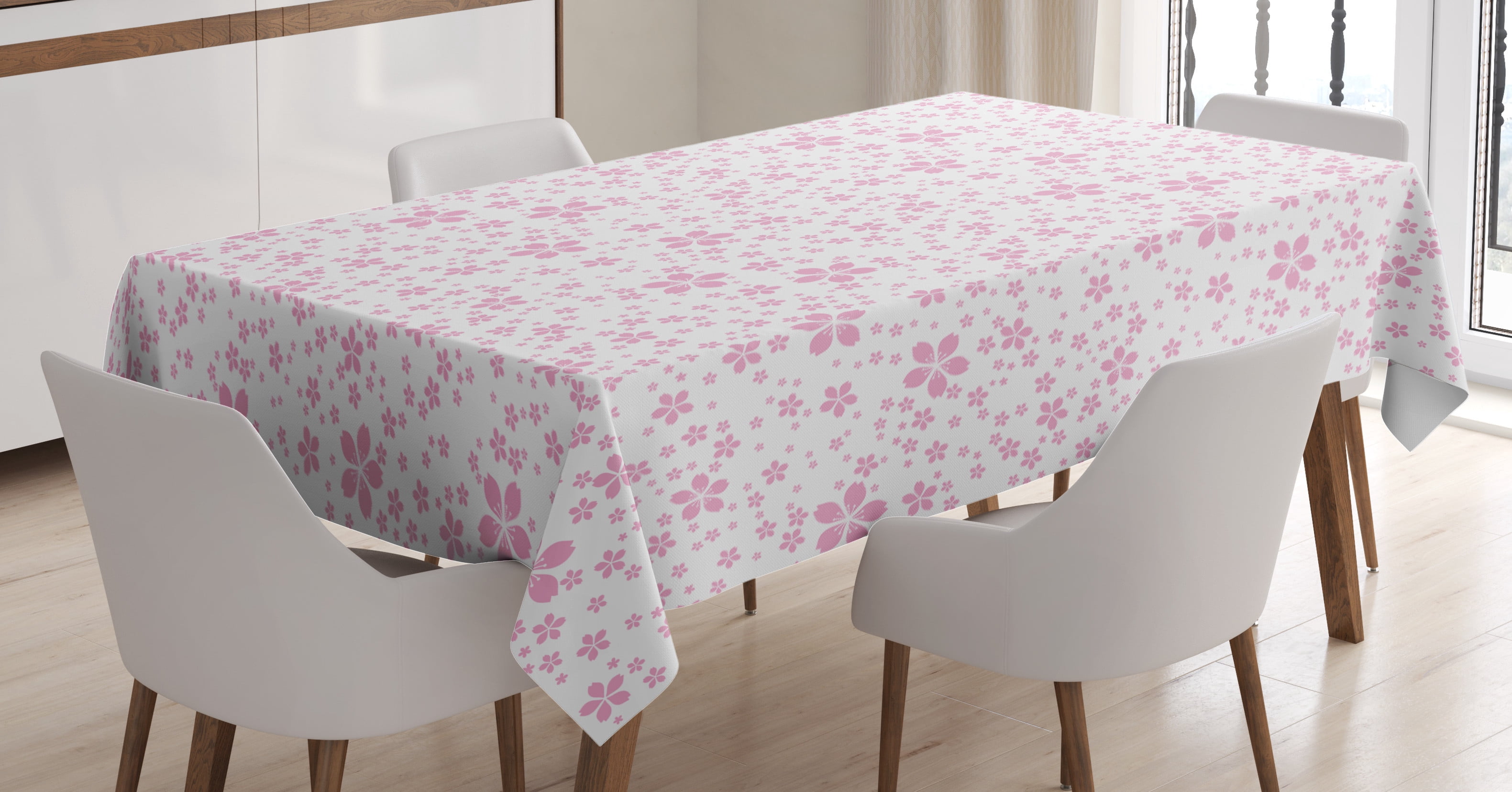 Ambesonne Cherry Blossom Tablecloth Rectangular Table Cover, Pink Flora ...