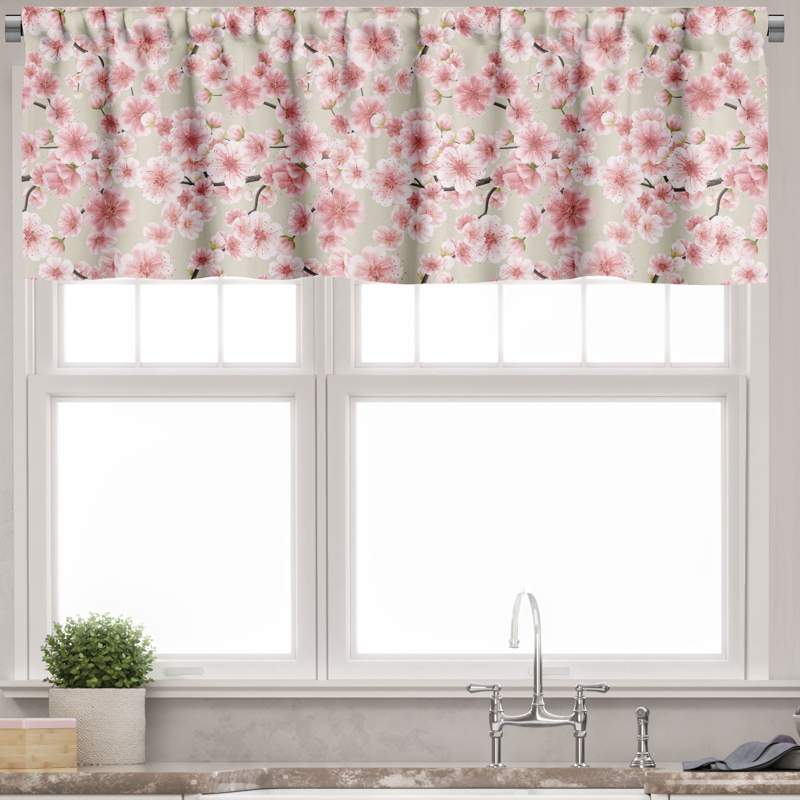 Ambesonne Cherry Blossom Valance Pack of 2, Blooming Sakura Art, 54"X18 ...