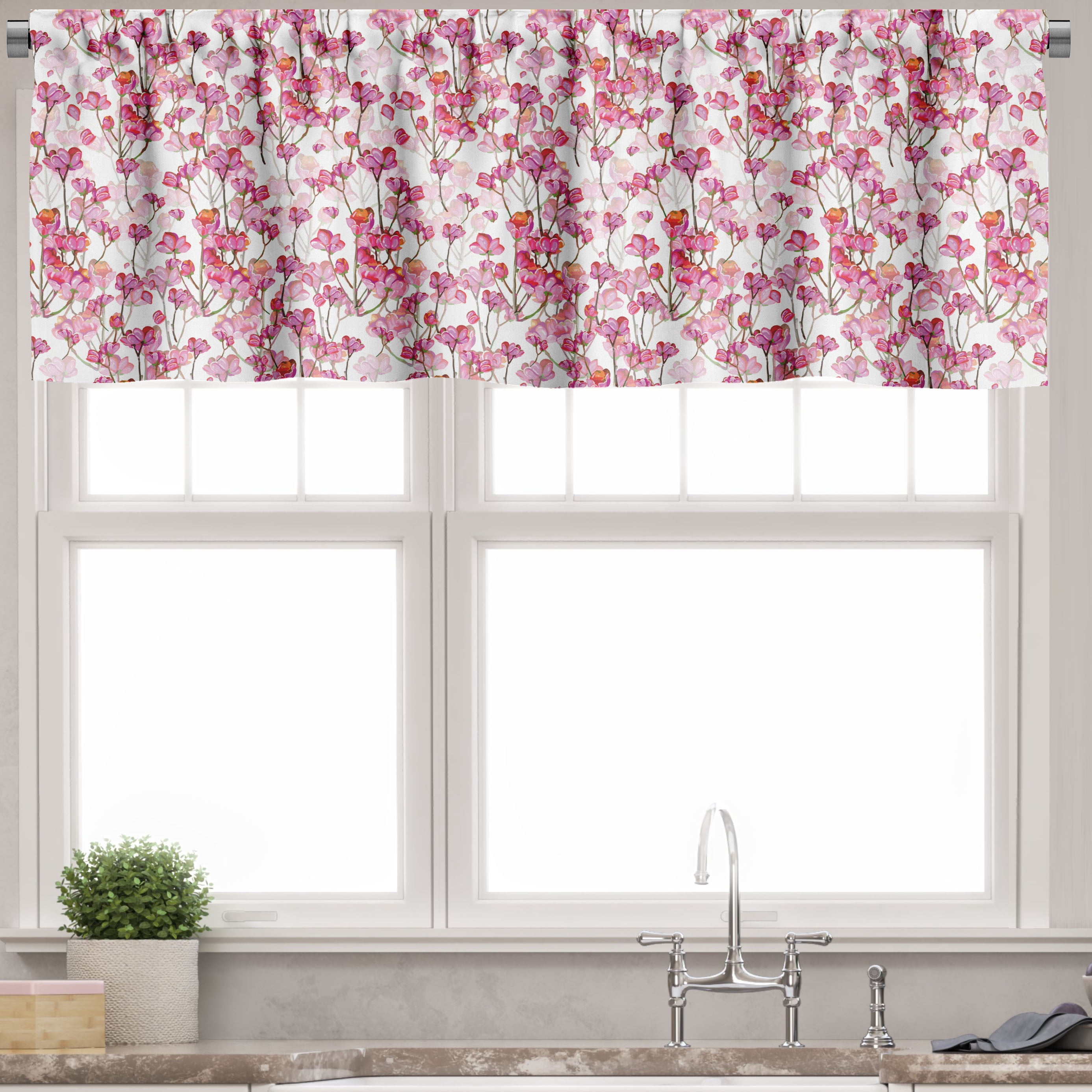 Ambesonne Cherry Blossom Valance Pack of 2, Bubbly Petals, 42"X18 ...
