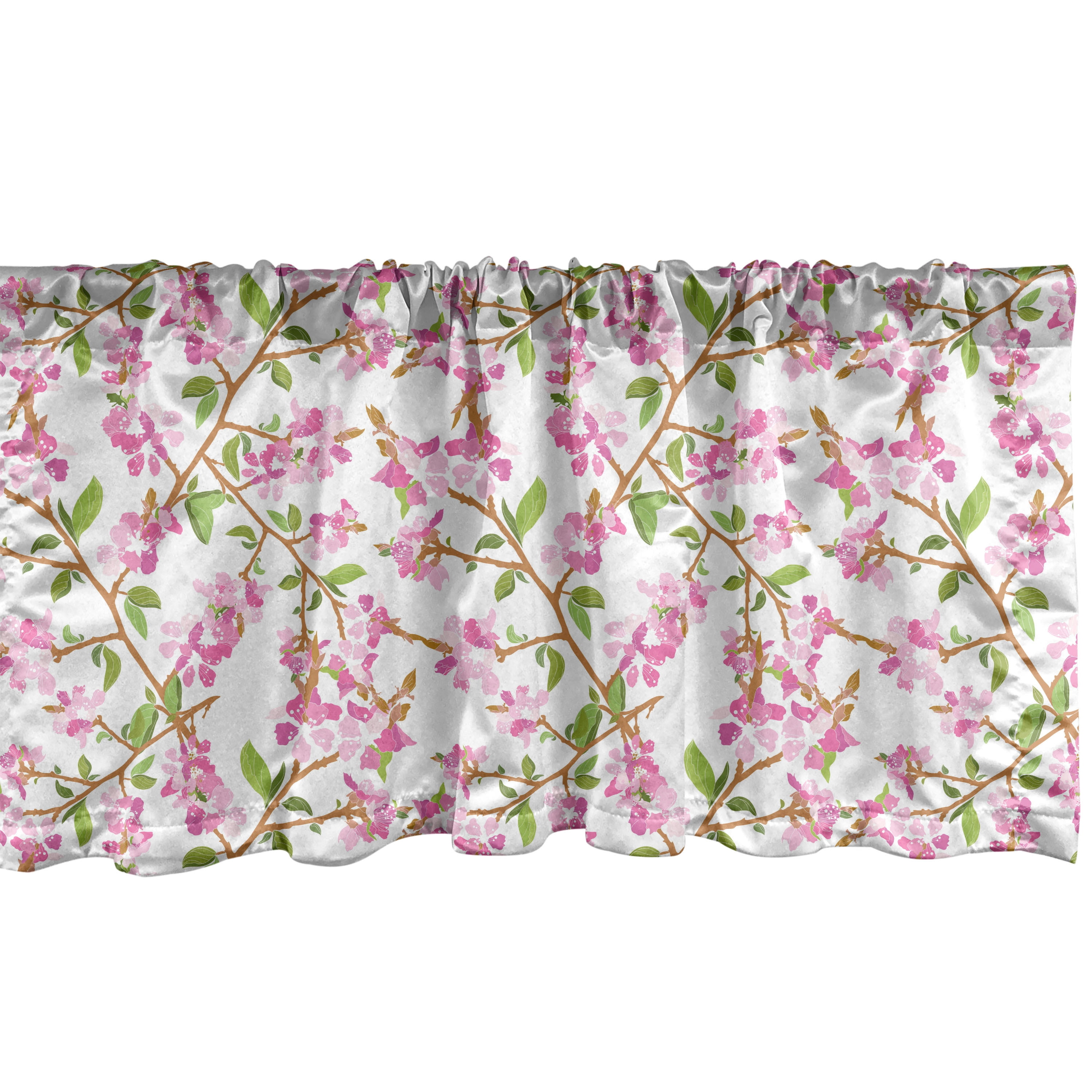 Ambesonne Cherry Blossom Window Valance, Hand Drawn Leaves, 42" x 12 ...