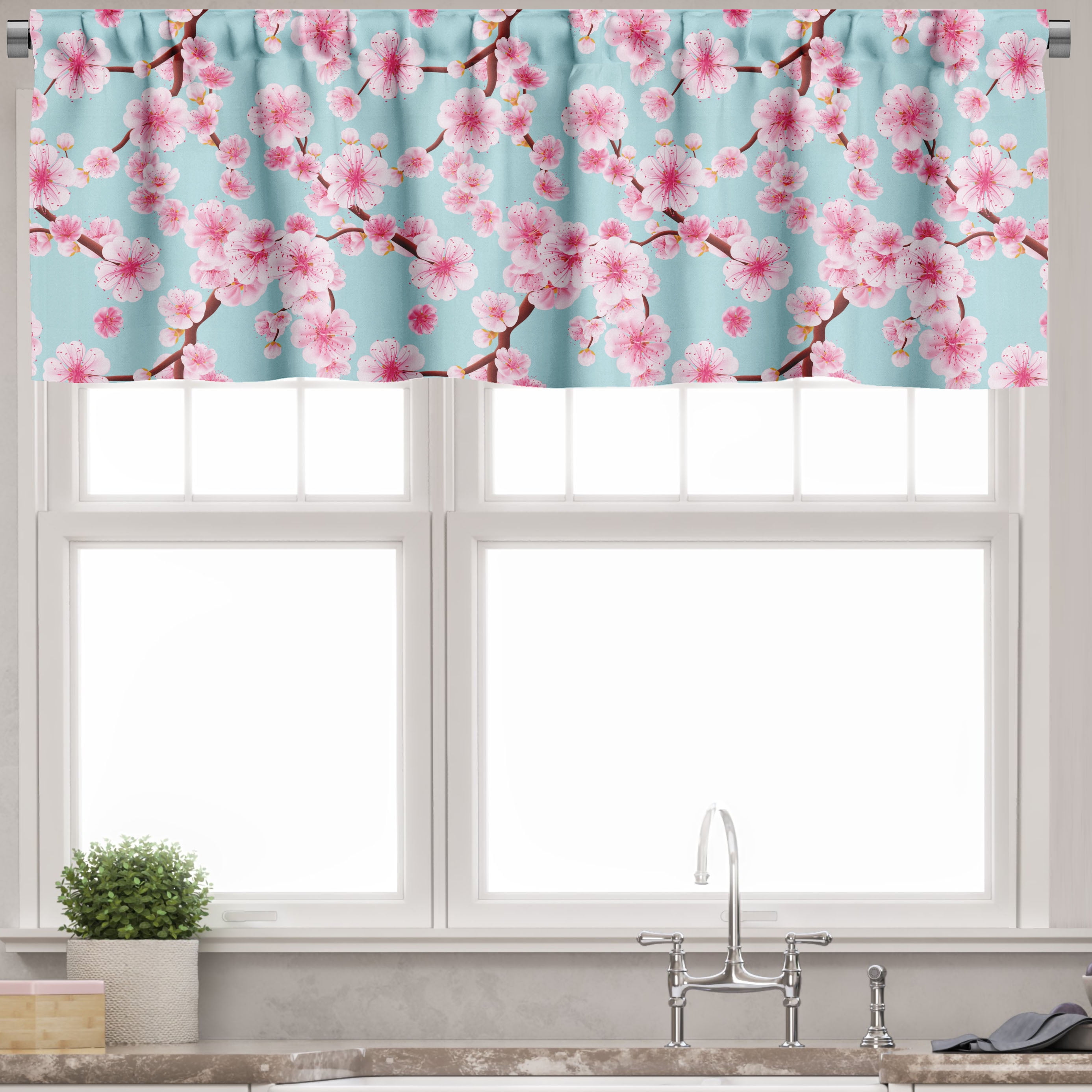 Ambesonne Cherry Blossom Window Valance, Inspirational Garden, 54" X 18 ...