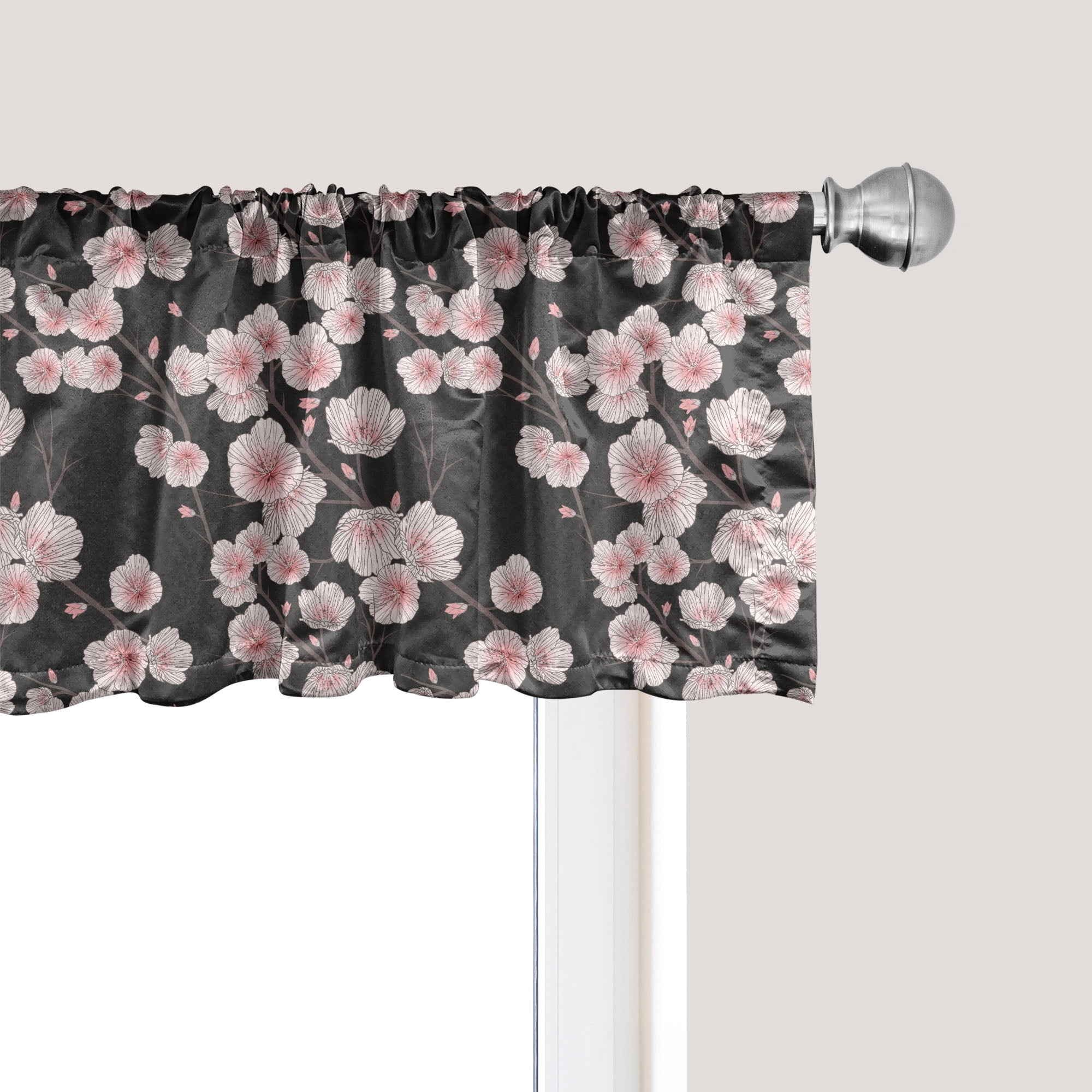 Ambesonne Cherry Blossom Window Valance, Natural Rustic, 54" X 18 ...