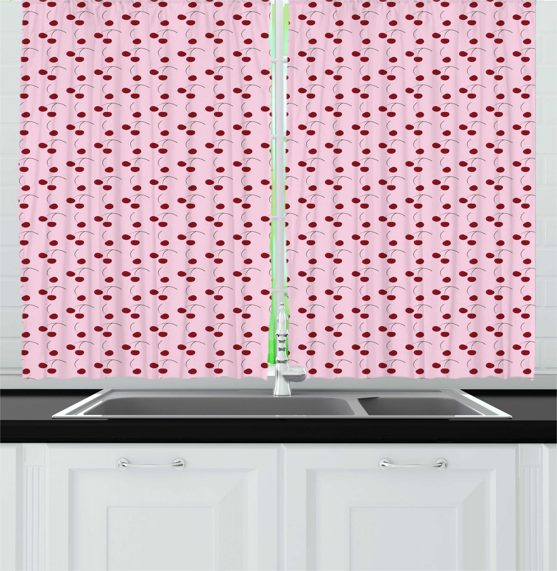Ambesonne Cherry Kitchen Curtains, Rhythmic Cherries Motifs, 55"x45 ...