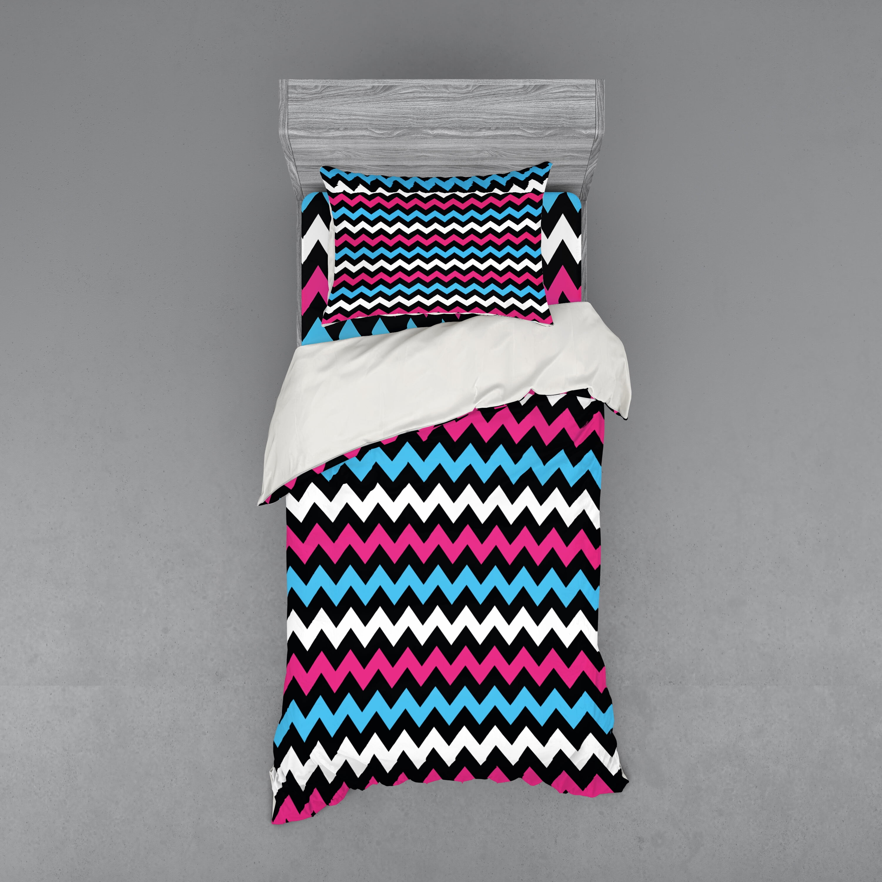 Ambesonne Chevron Bedding Set 3 Pcs, Zigzag Colorful Twisty, Twin XL, Pink Sky Blue Black ...
