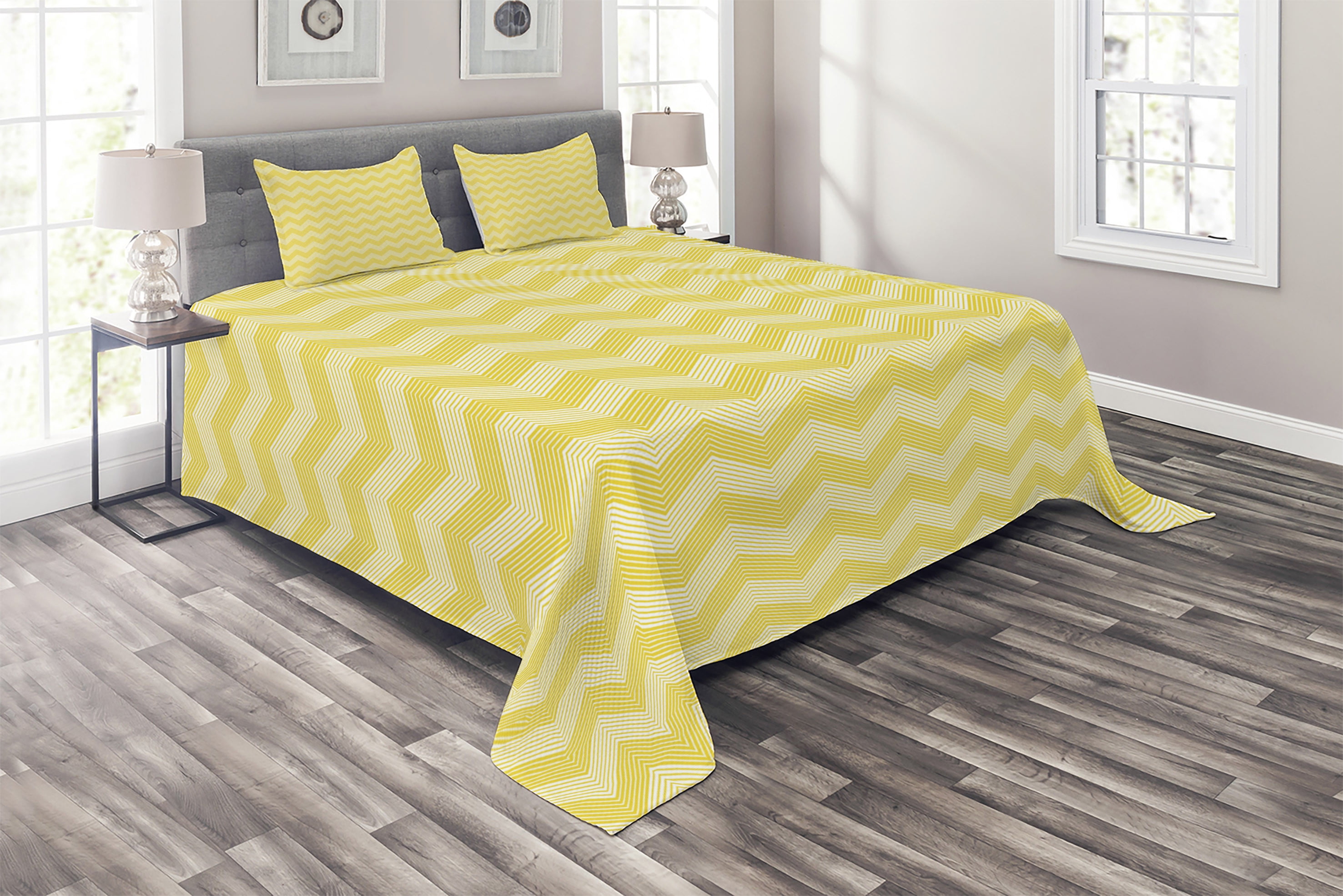 Ambesonne Chevron Quilted Coverlet 3 Pcs, Monotone Stripes Pattern ...